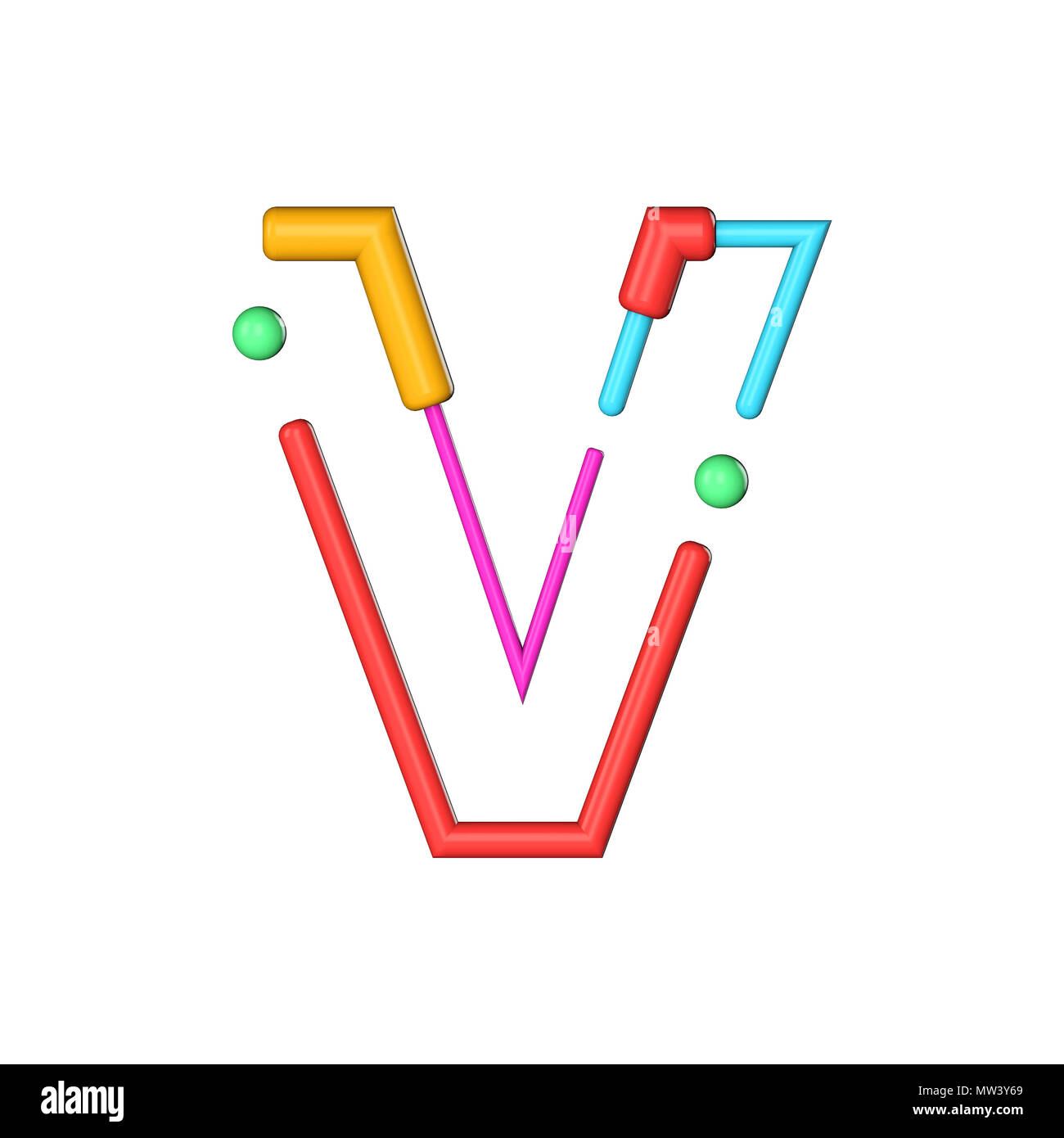 Letter V abstract modern color line font alphabet. 3D Rendering Stock ...