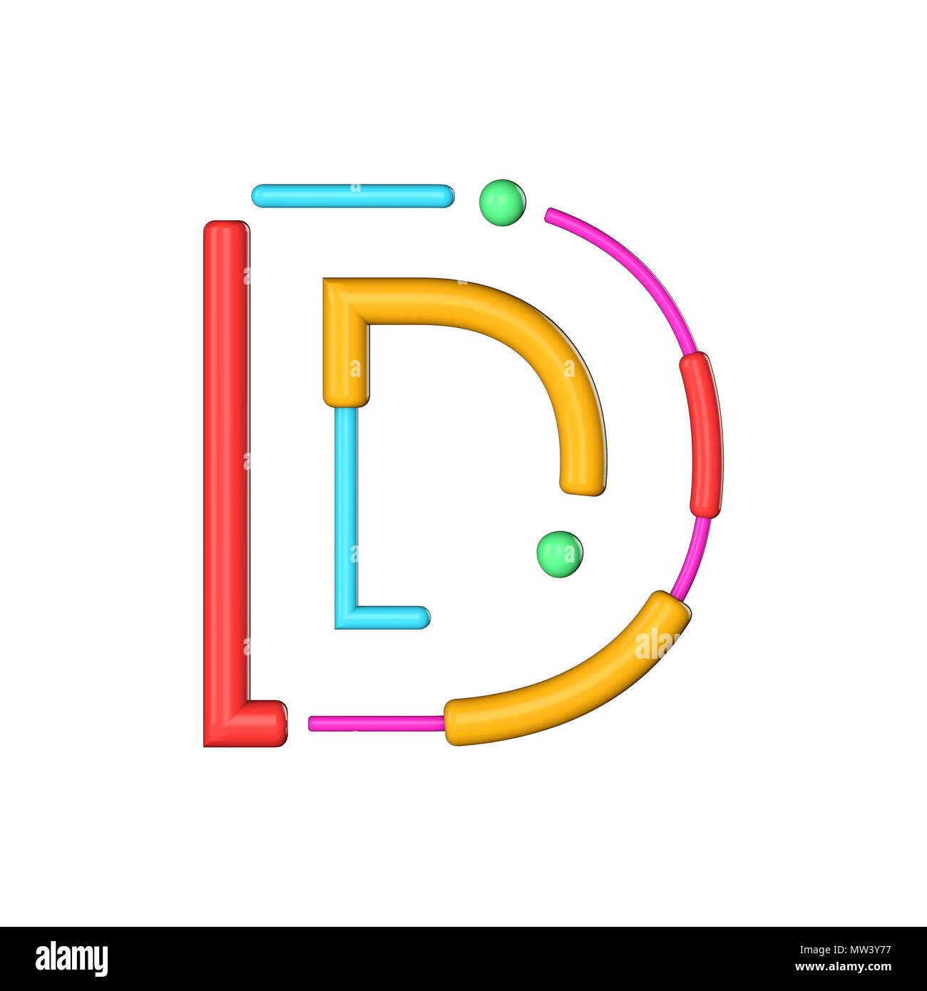 Letter D abstract modern color line font alphabet. 3D Rendering Stock ...