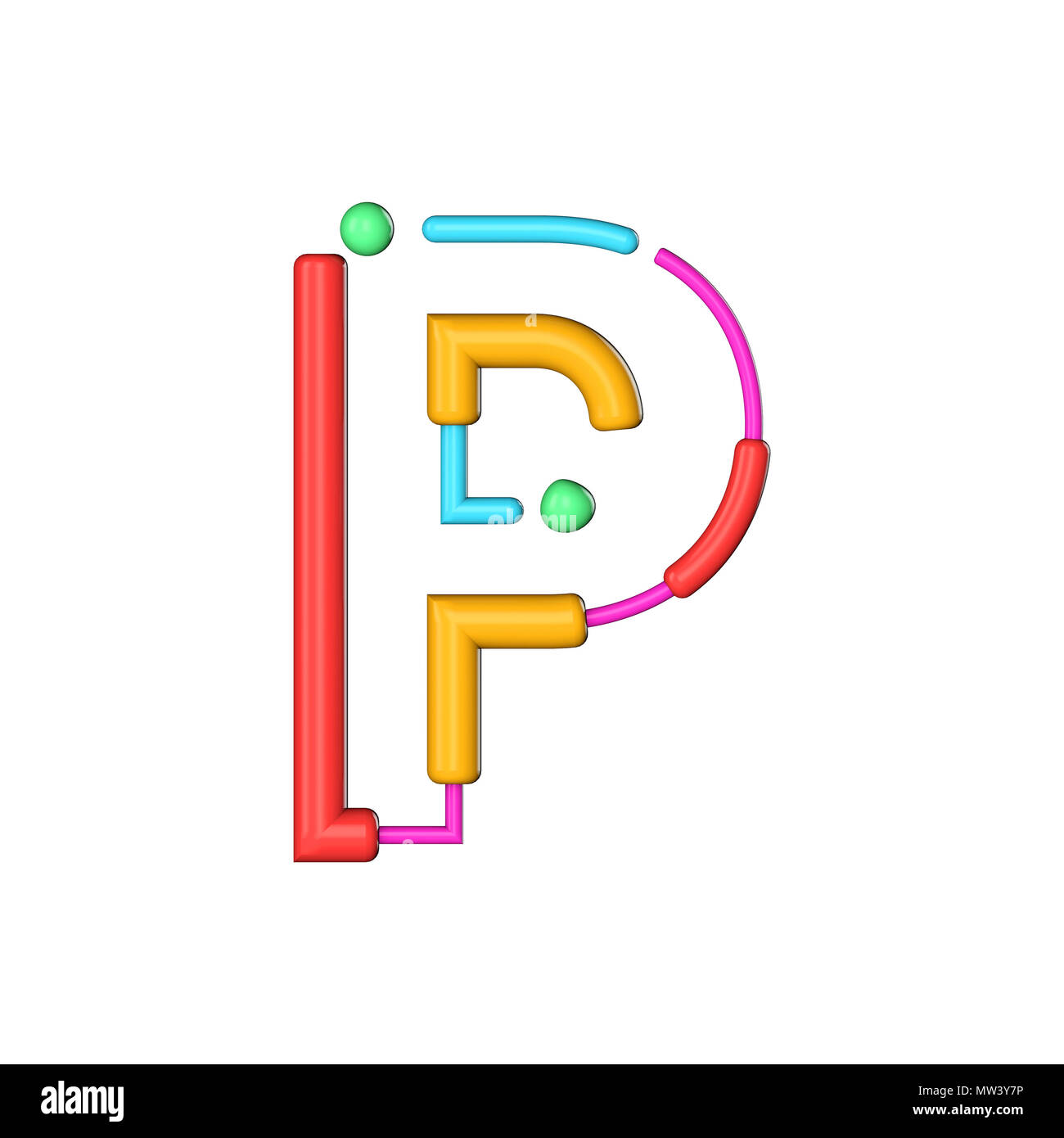 Letter P abstract modern color line font alphabet. 3D Rendering Stock ...