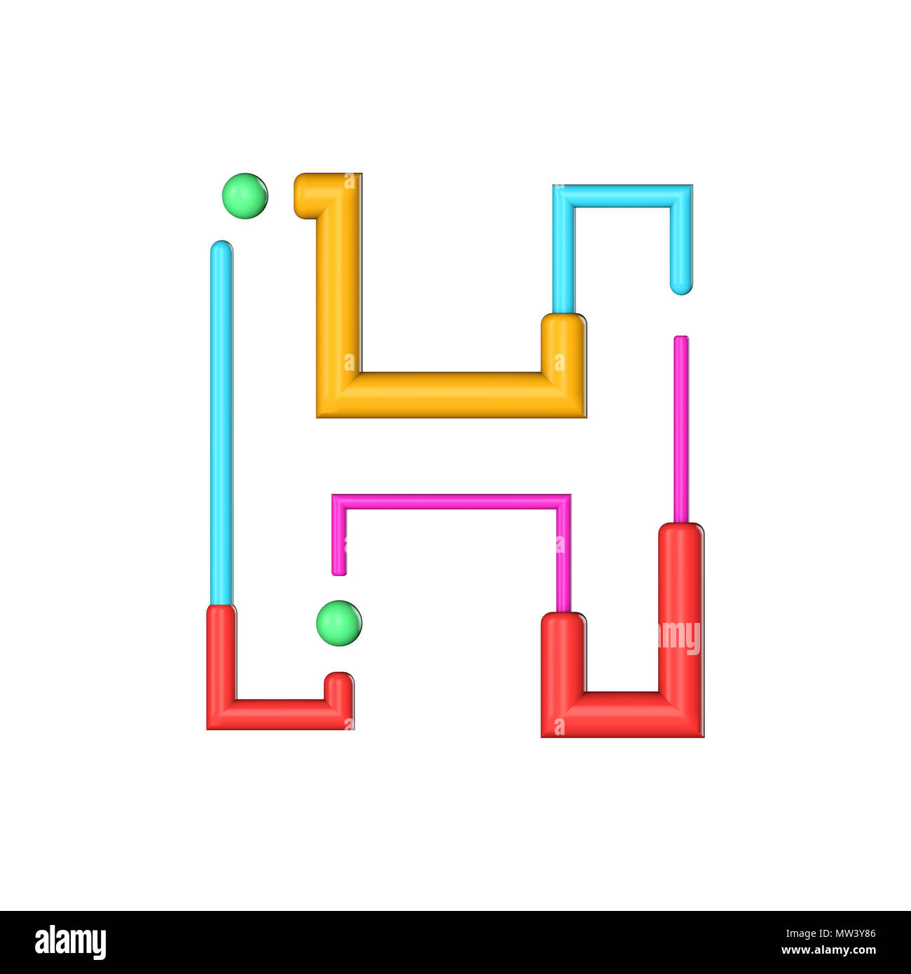 Letter H abstract modern color line font alphabet. 3D Rendering Stock ...