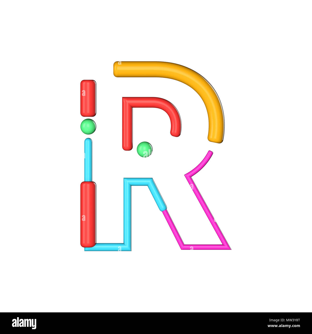 Letter R abstract modern color line font alphabet. 3D Rendering Stock ...