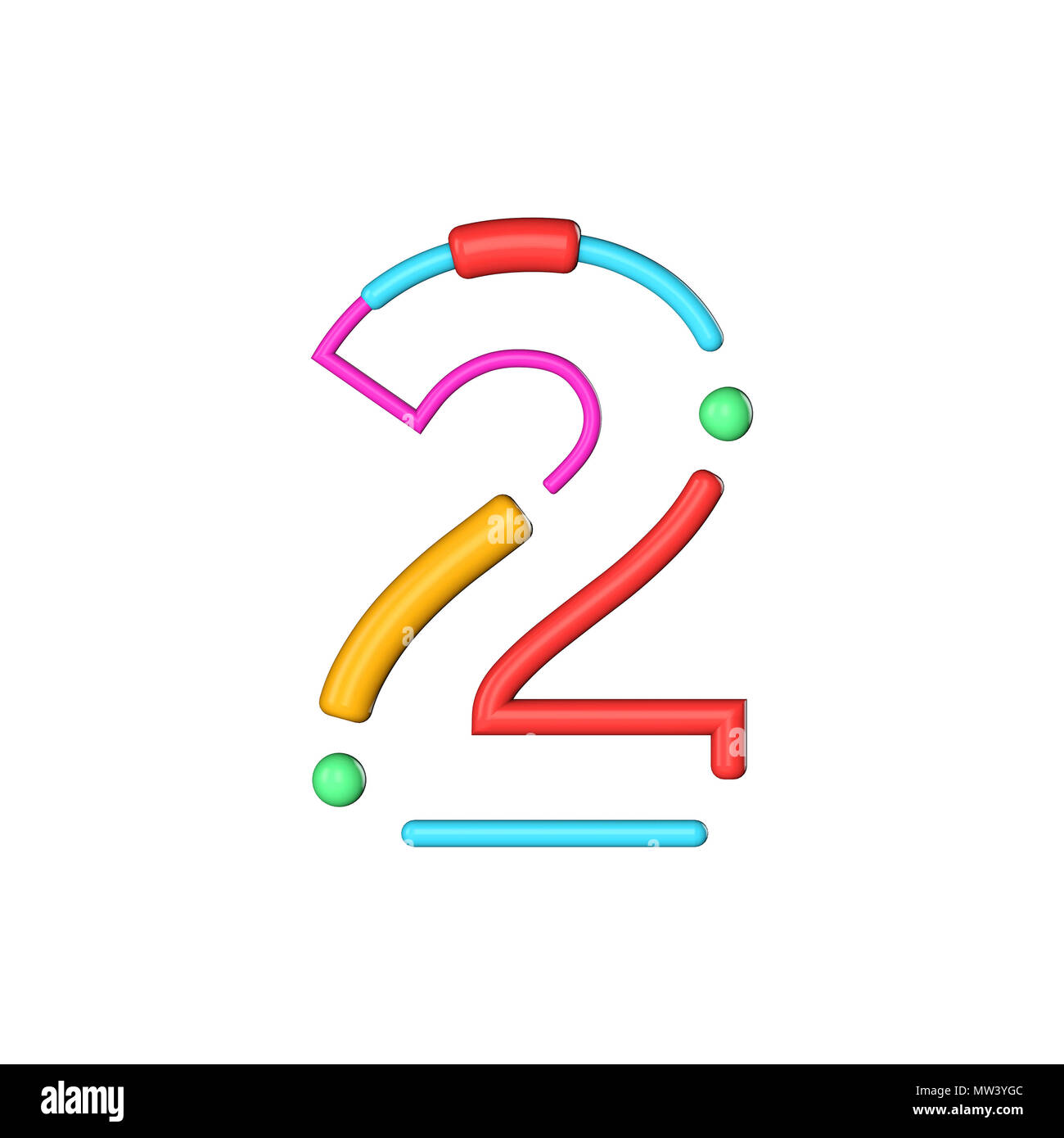 Number 2 abstract modern color line font alphabet. 3D Rendering Stock ...