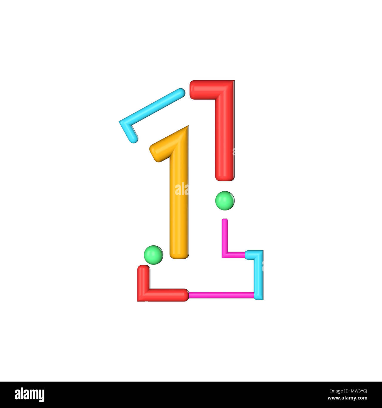 Number 1 abstract modern color line font alphabet. 3D Rendering Stock ...