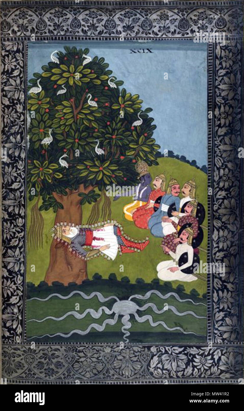. English: The Death of Bhisma Illustration from Razmnama (Book of Wars ...