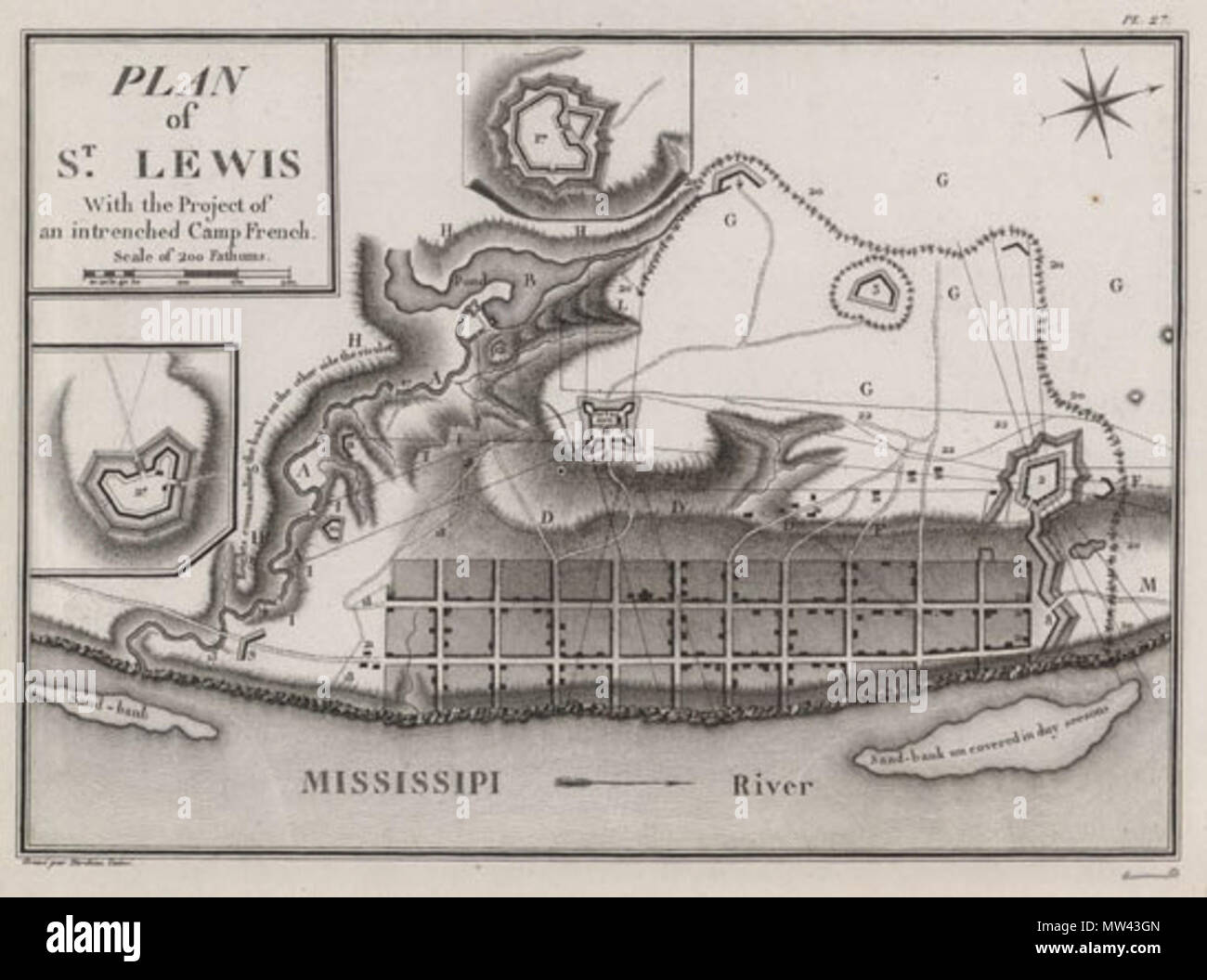 . A map depicting the town of St. Louis, Missouri in the 1790s, then ...