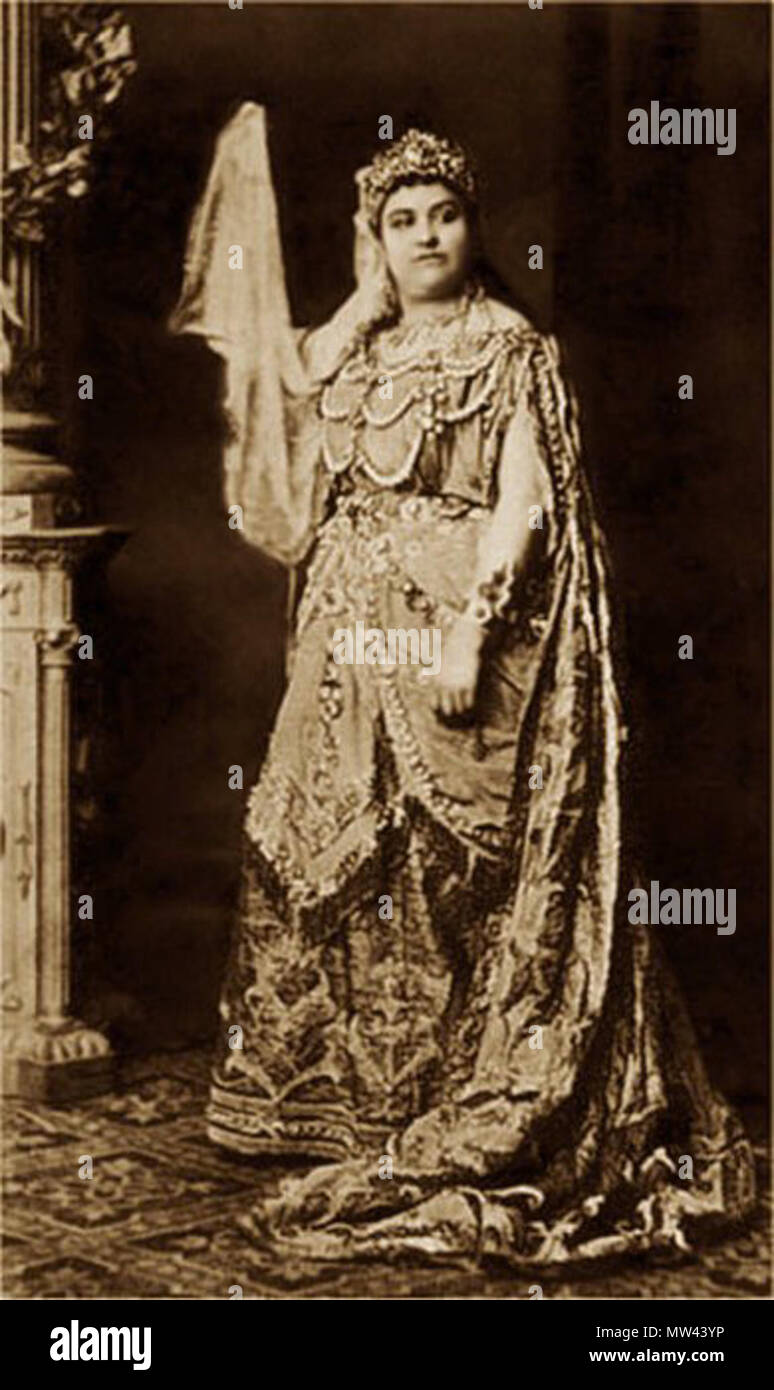 . English: Soprano Amalie Materna as the Queen of Saba in Goldmark's ...
