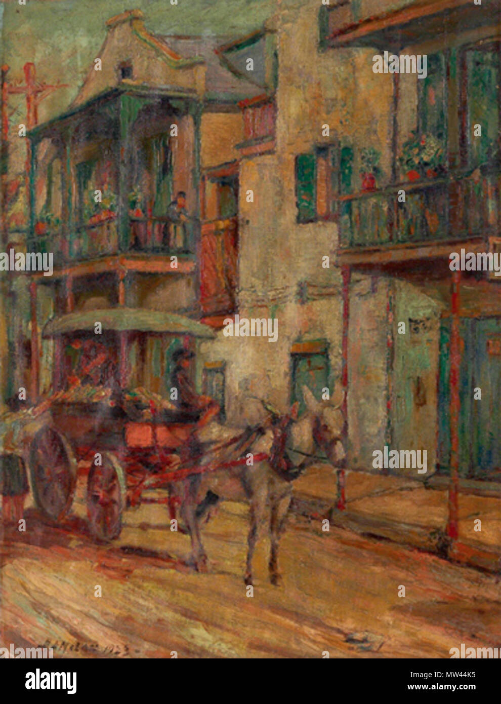 . 'New Orleans'. Painting of street seen with horse carriage, New ...