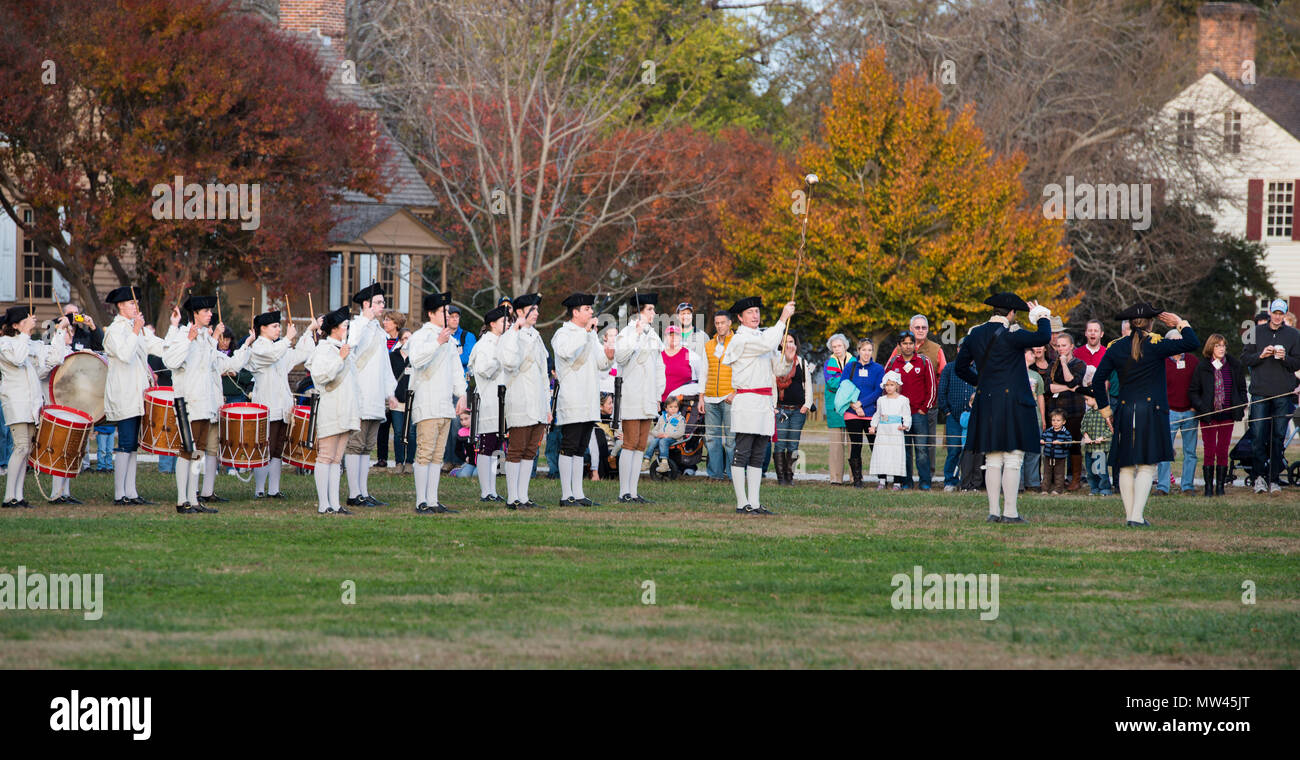 Colonial Williamsburg, Virginia Junior Fife and Drum Corps in formation ...