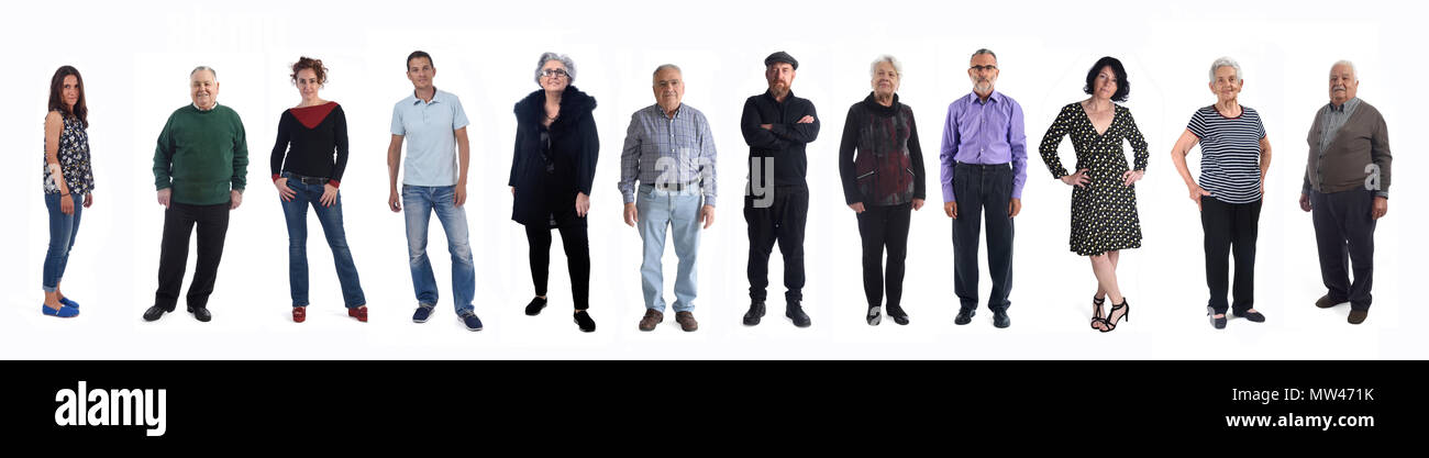 group of people of different ages on white background Stock Photo - Alamy