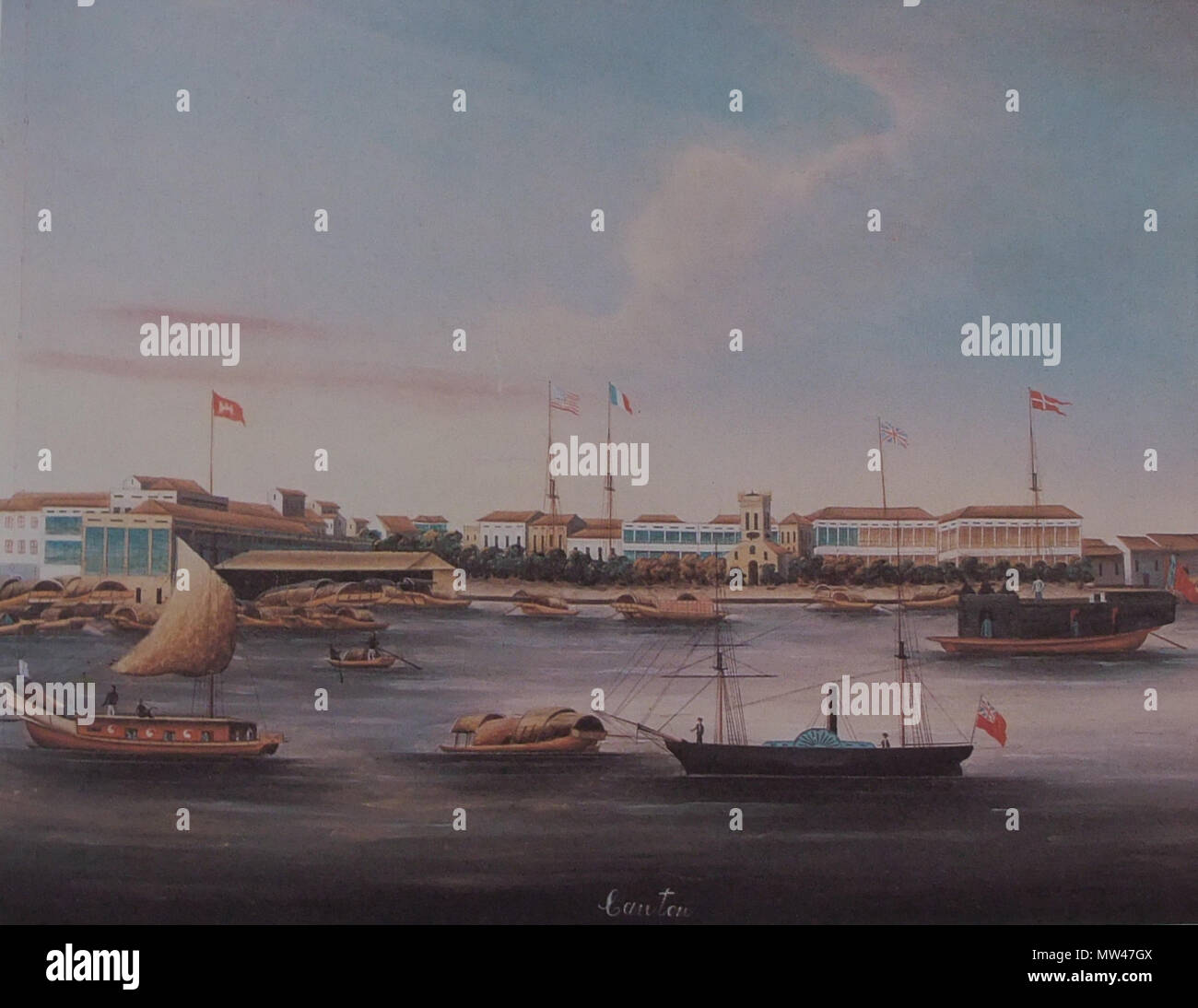 . English: painting of Canton (present day Guangzhou) waterfront 1850 ...