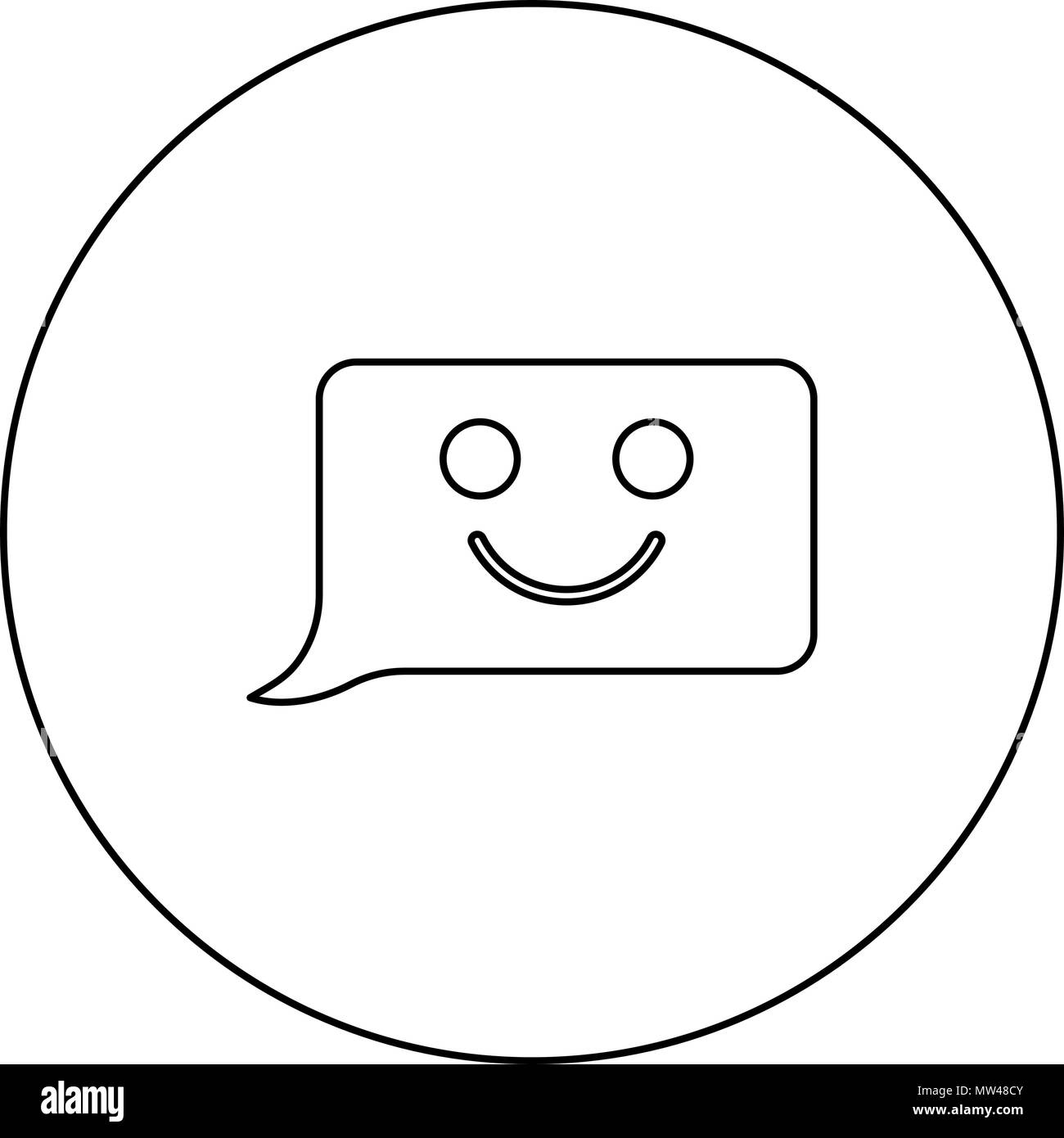 Comment smile message black icon in circle outline vector I isolated ...
