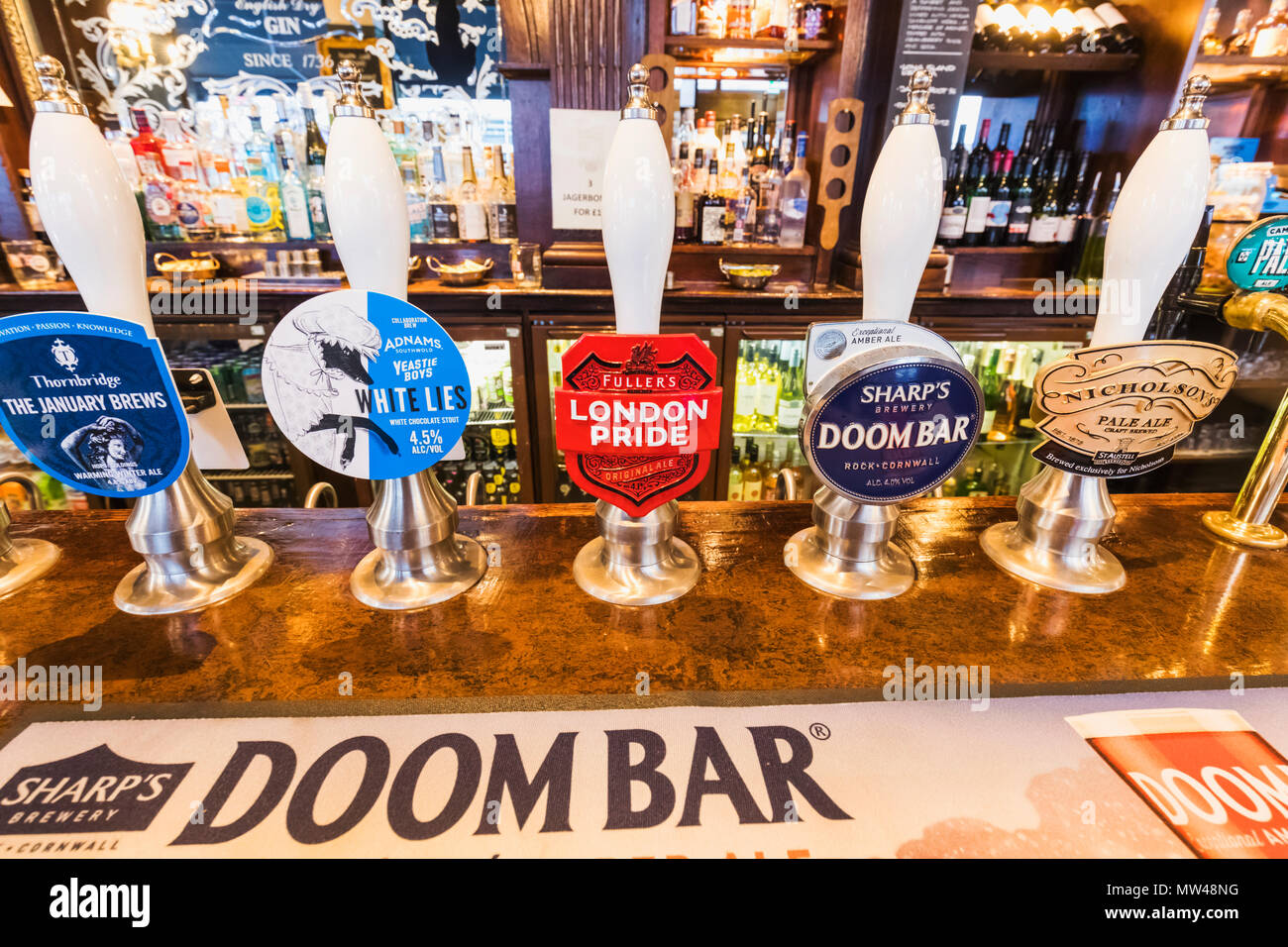 England, London, Pub Beer Pump Handles Stock Photo - Alamy