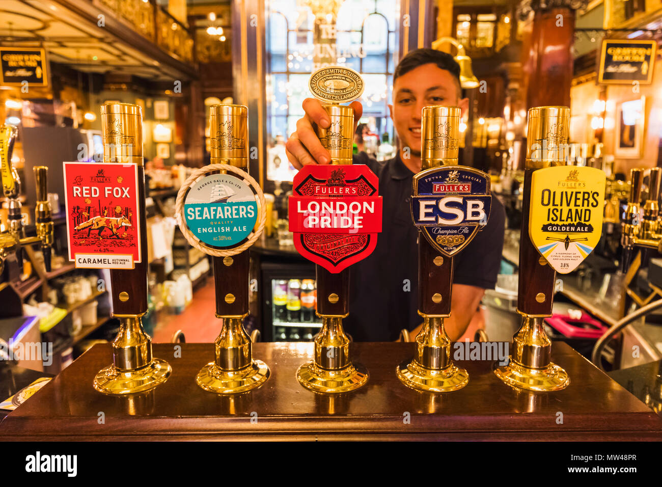 England, London, Pub Beer Pump Handles Stock Photo - Alamy