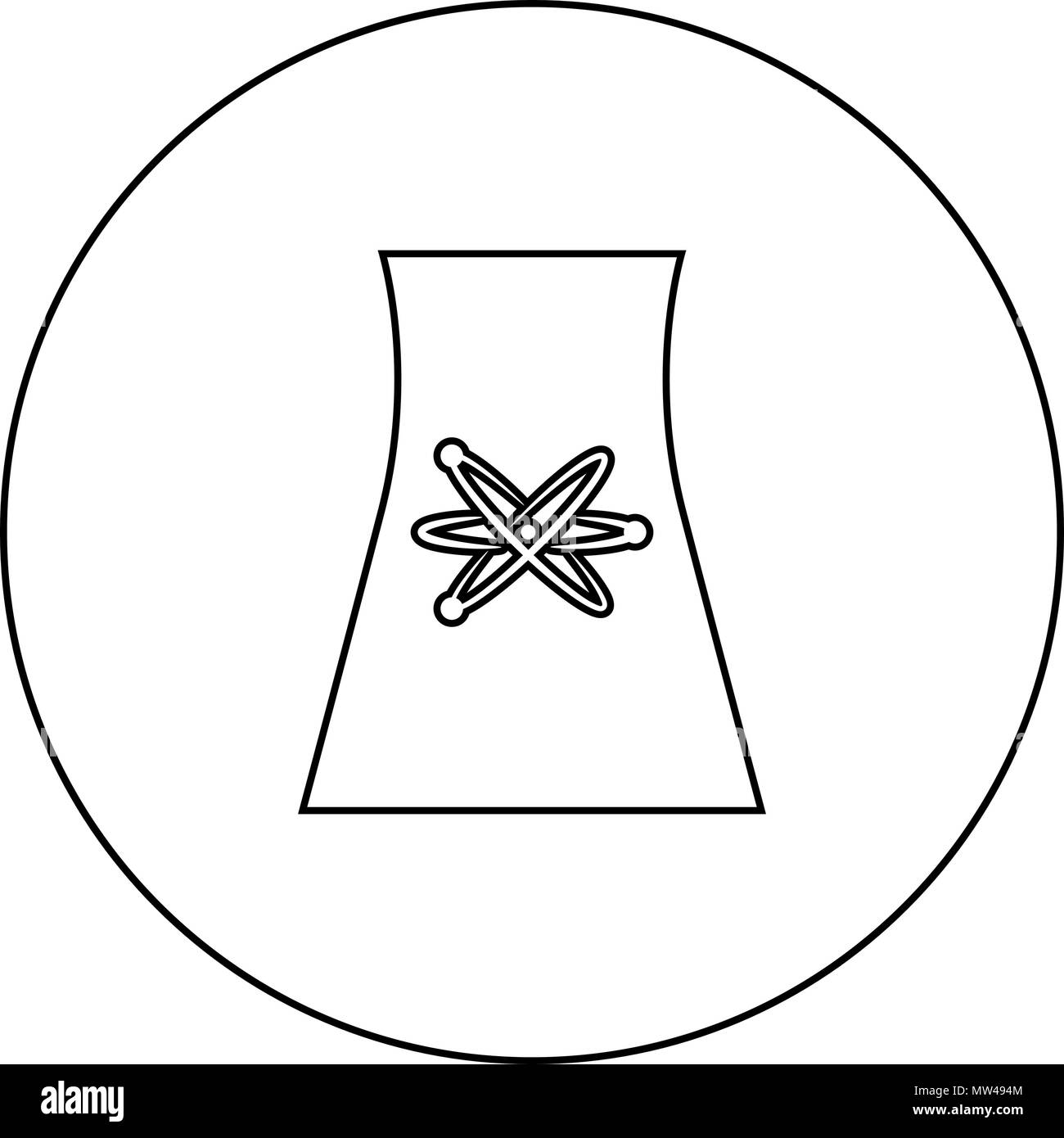 Cooling tower of nuclear power plant black icon in circle outline ...