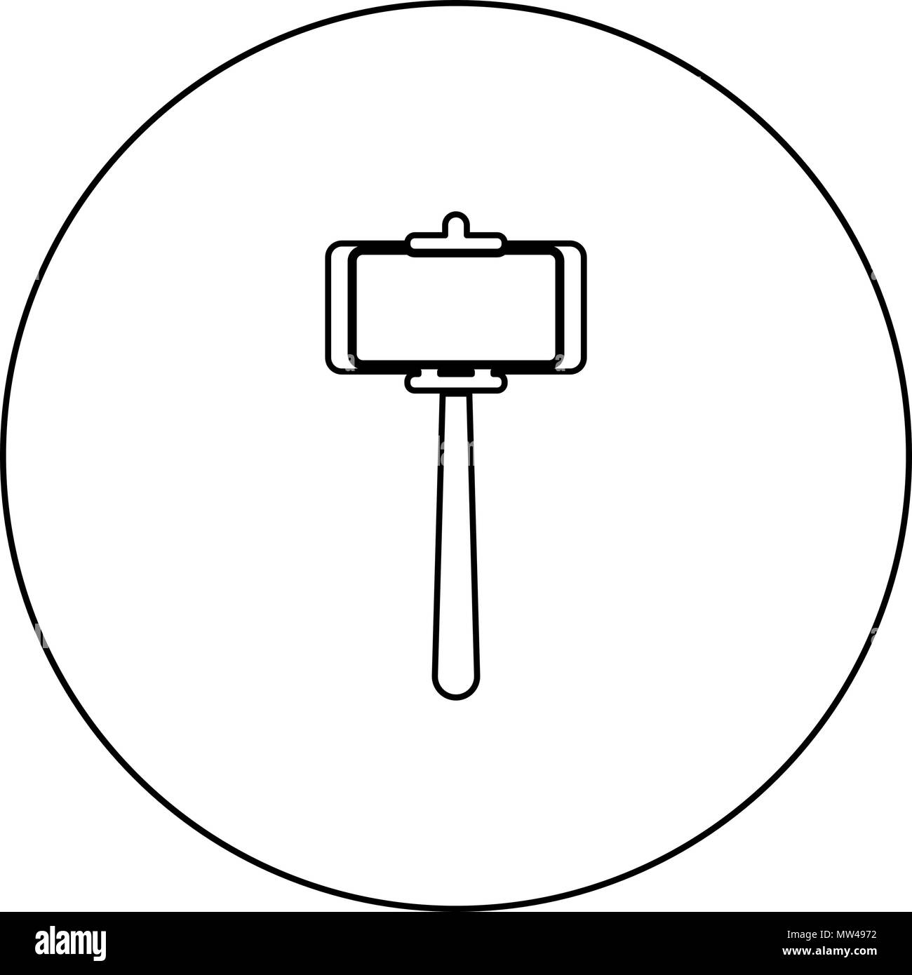 Stick holder for selfie black icon in circle outline vector I isolated ...