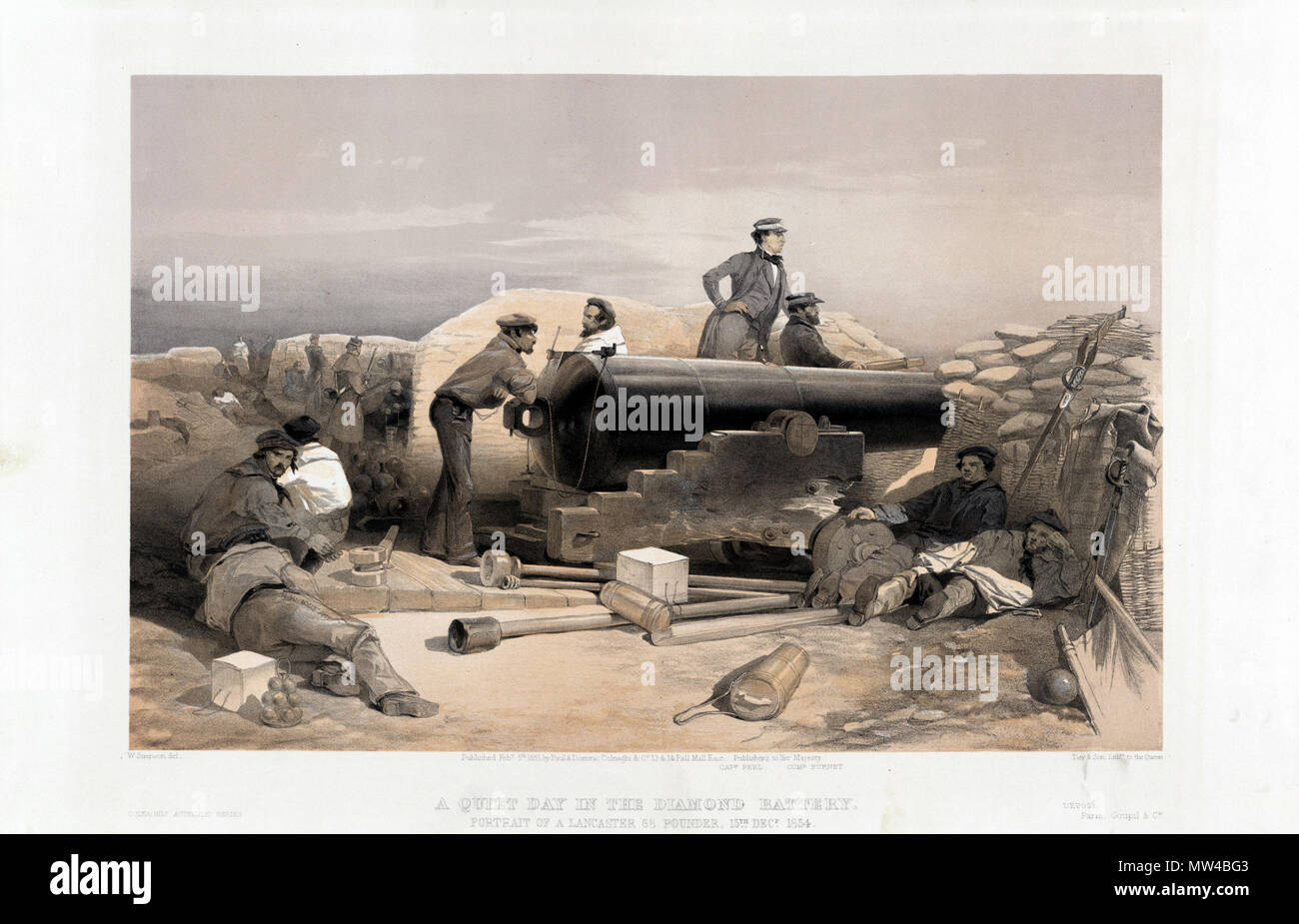 . Lithograph : 'A Quiet Day in the Diamond Battery - portrait of a ...