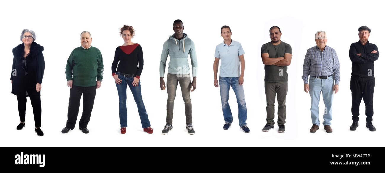 group of mixed people on white Stock Photo - Alamy