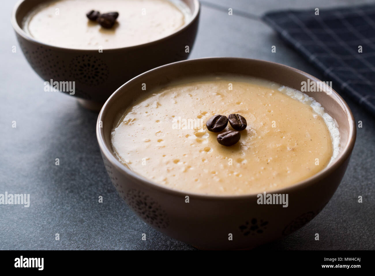 Turkish Coffee Pudding with Coffee Beans Served in Bowls Ready to Eat ...