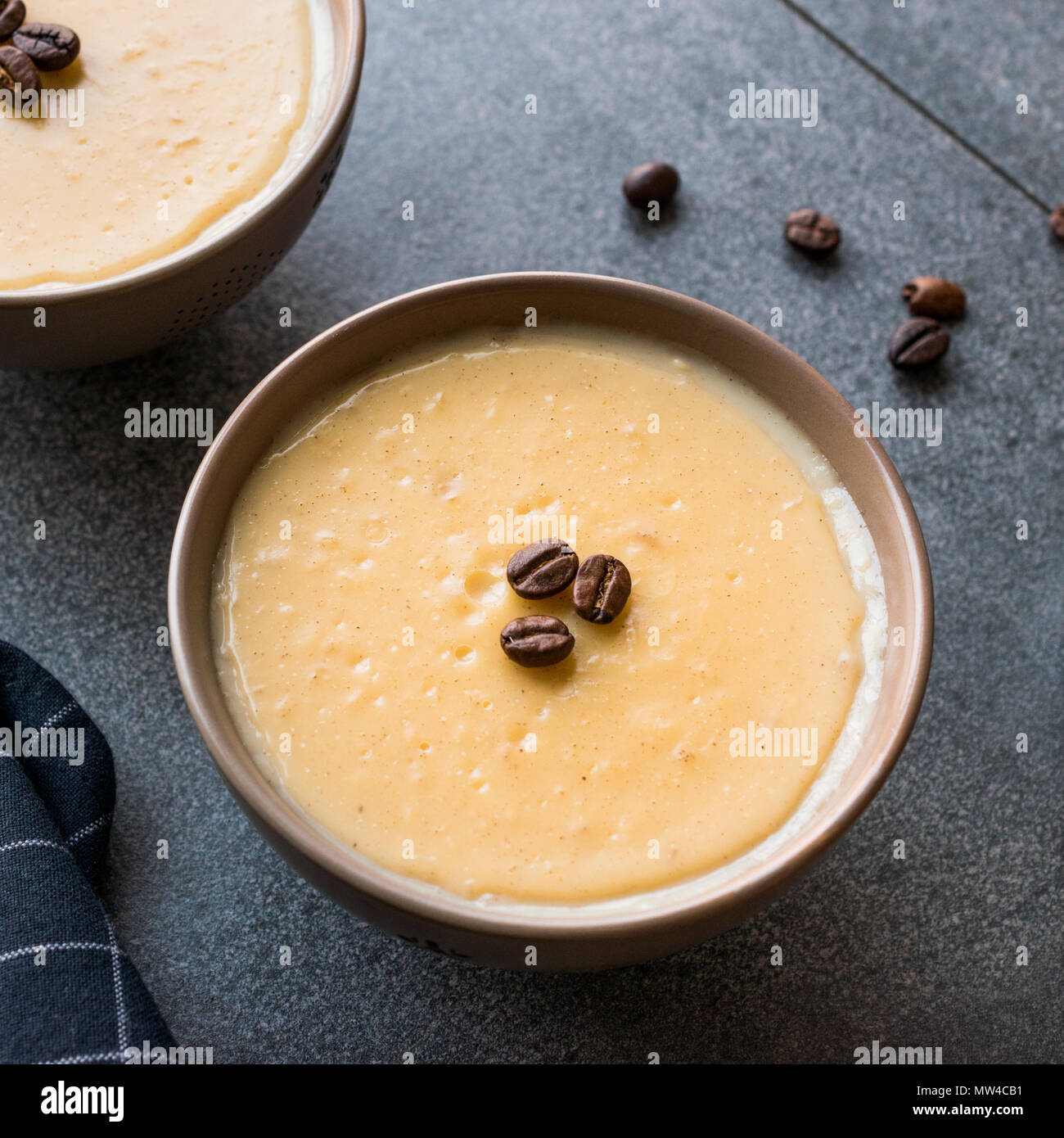 Turkish Coffee Pudding with Coffee Beans Served in Bowls Ready to Eat ...
