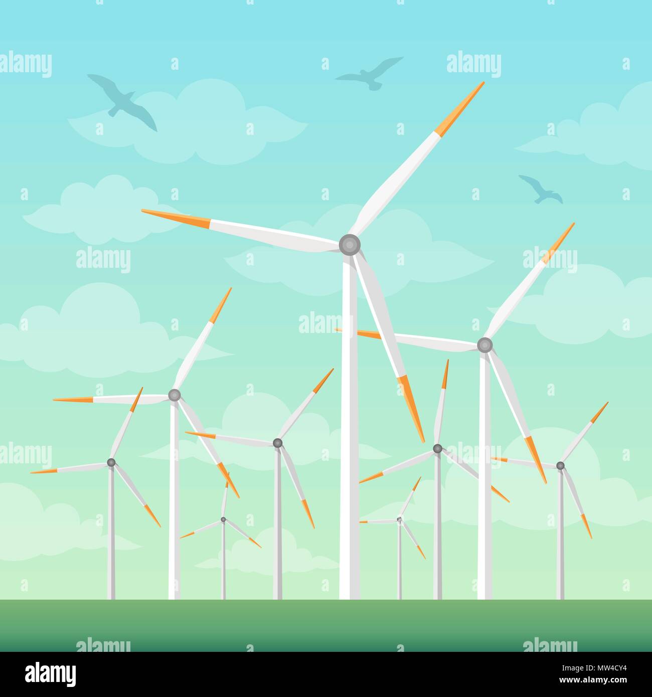 Windmills on green fields vector illustration Stock Vector Image & Art ...