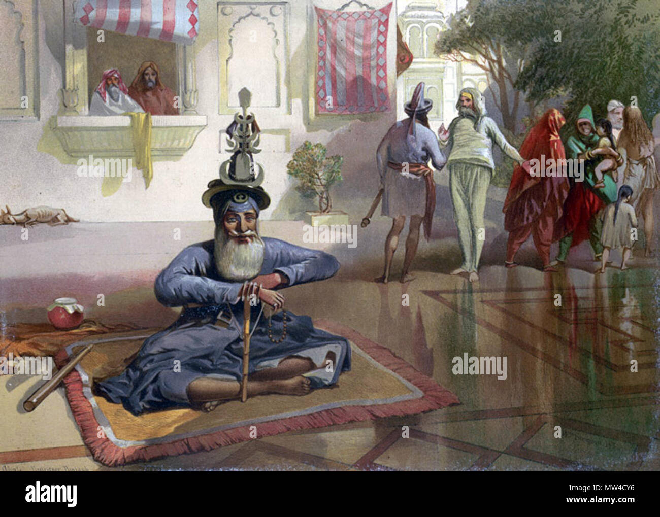 . English: 'Akalis at the Holy Tank, Umritsar,' a chromolithograph by ...