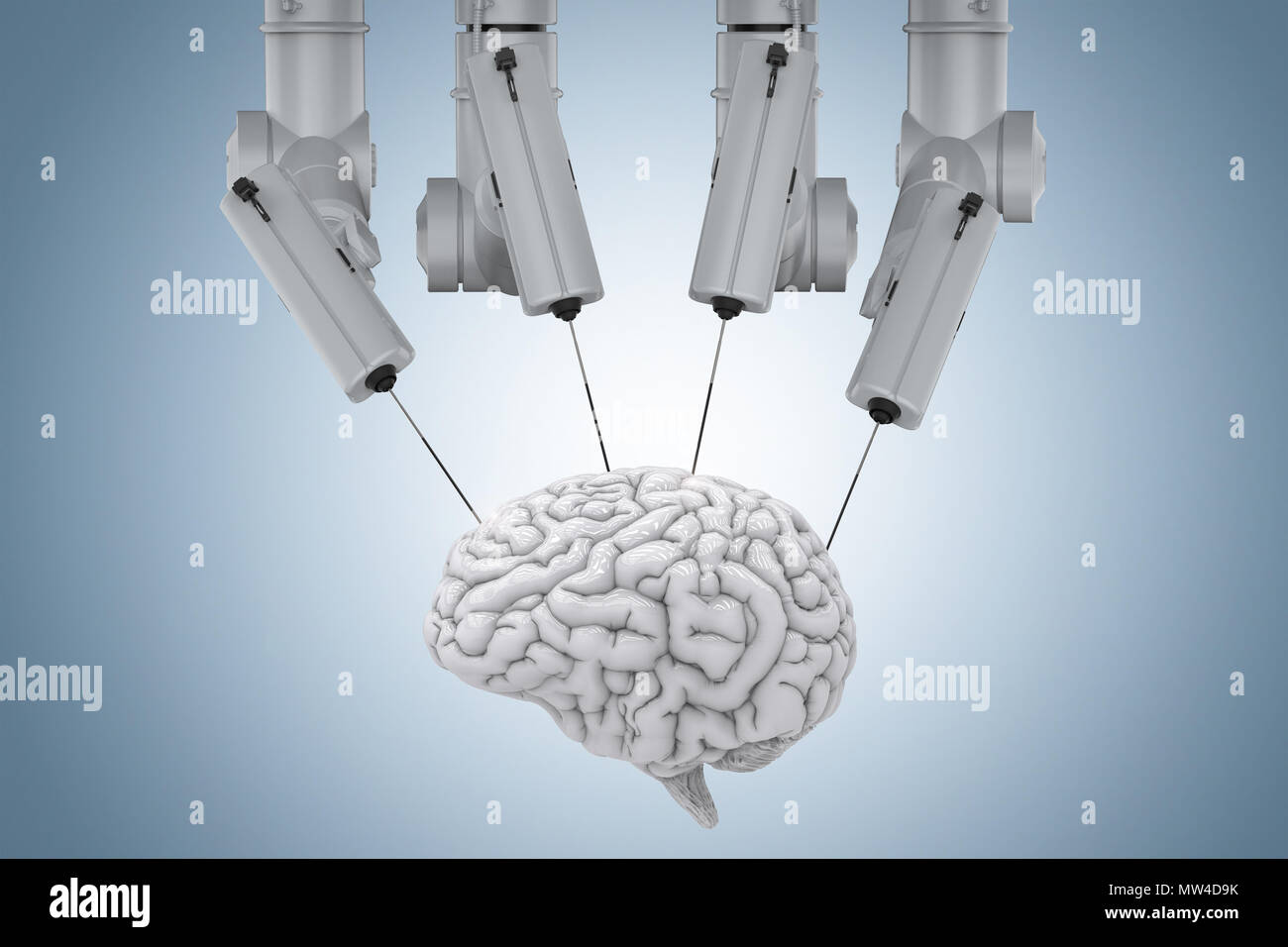 3d rendering robot surgery machine with brain on blue background Stock ...
