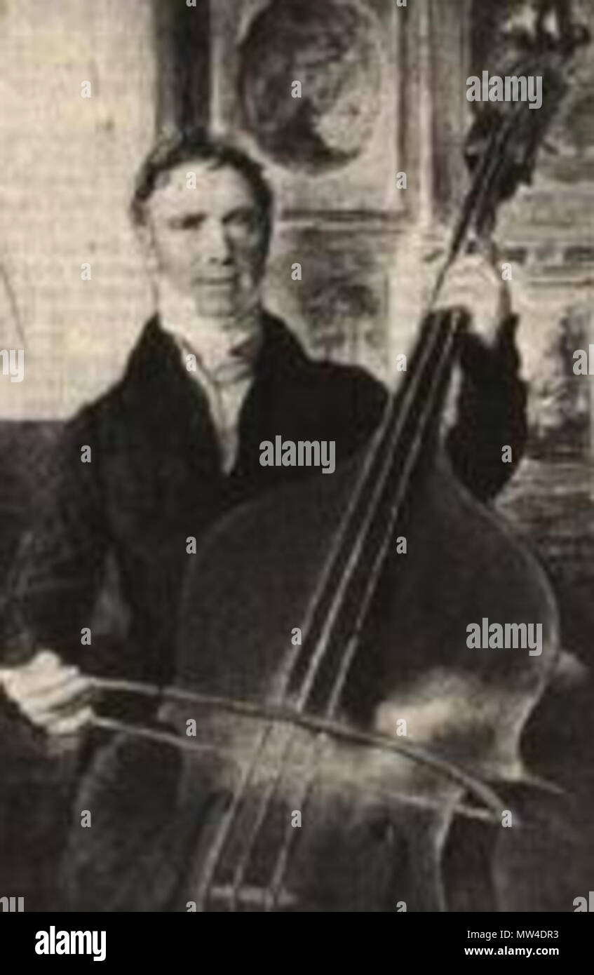 . English: Domenico Dragonetti with his three-string double bass ...
