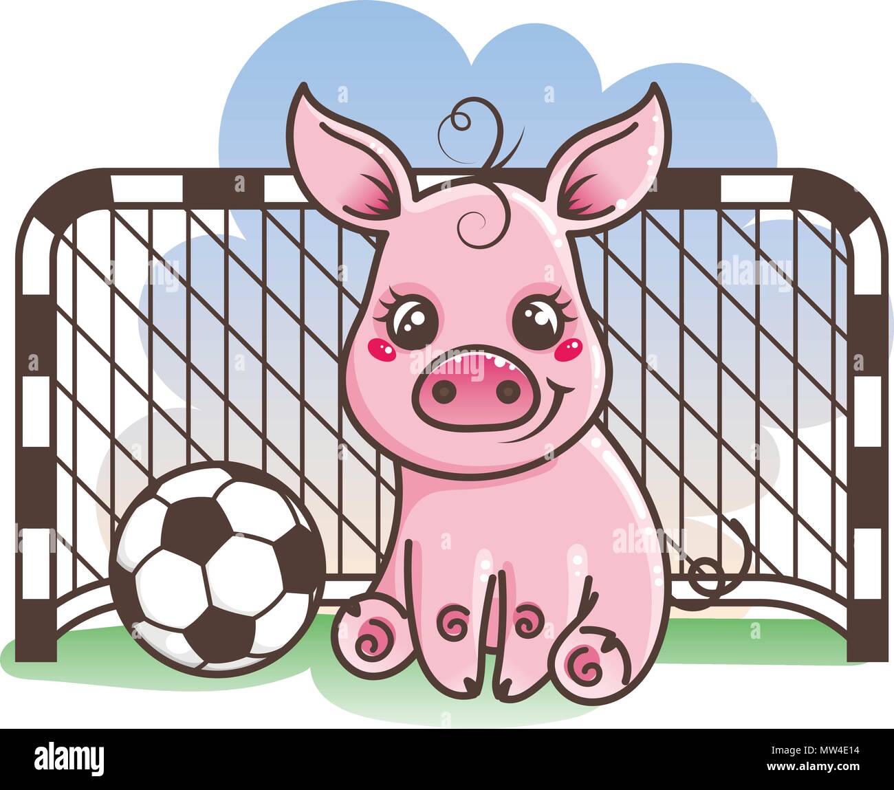 Cute cartoon pig with a soccer ball. Vector illustration. Baby animal ...