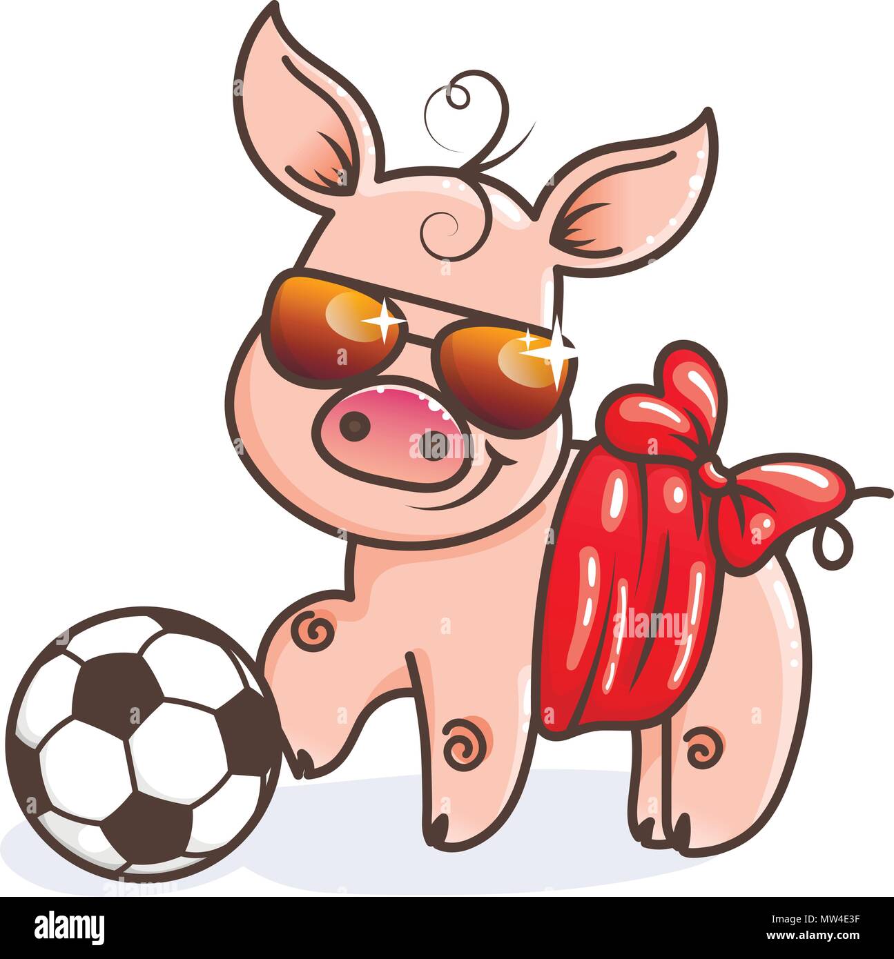 Cute cartoon pig with a soccer ball. Vector illustration. Baby animal ...