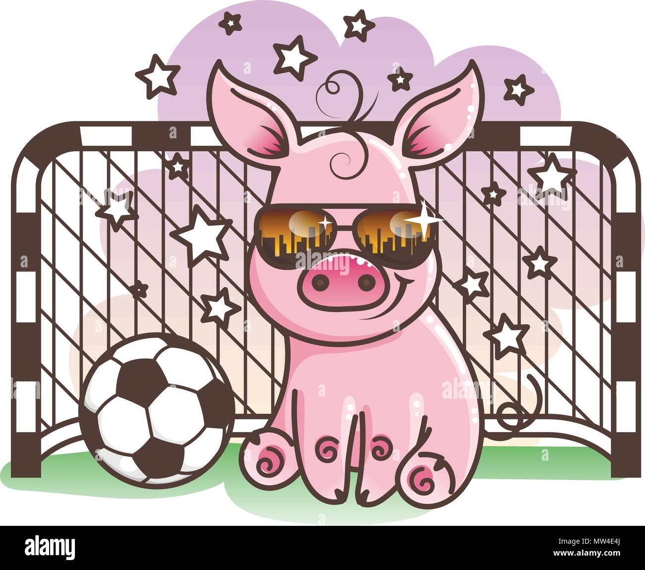 Cute cartoon pig with a soccer ball. Vector illustration. Baby animal ...