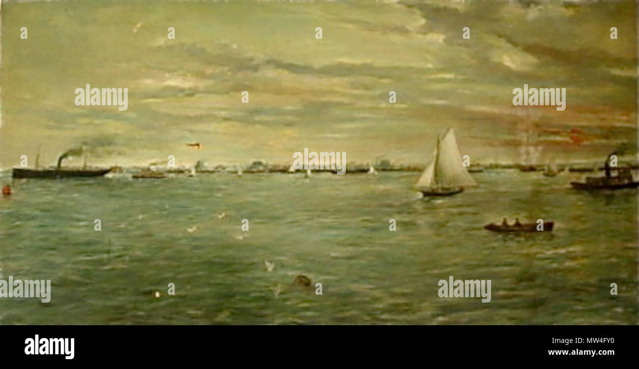 . English: Verner Moore White painting, The Harbor at Galveston, was ...