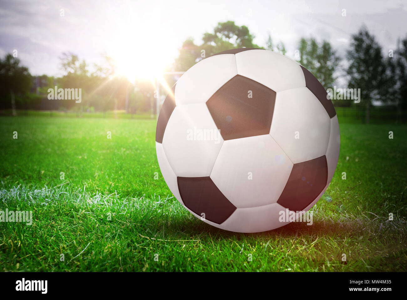 Soccer ball on marking line Stock Photo - Alamy