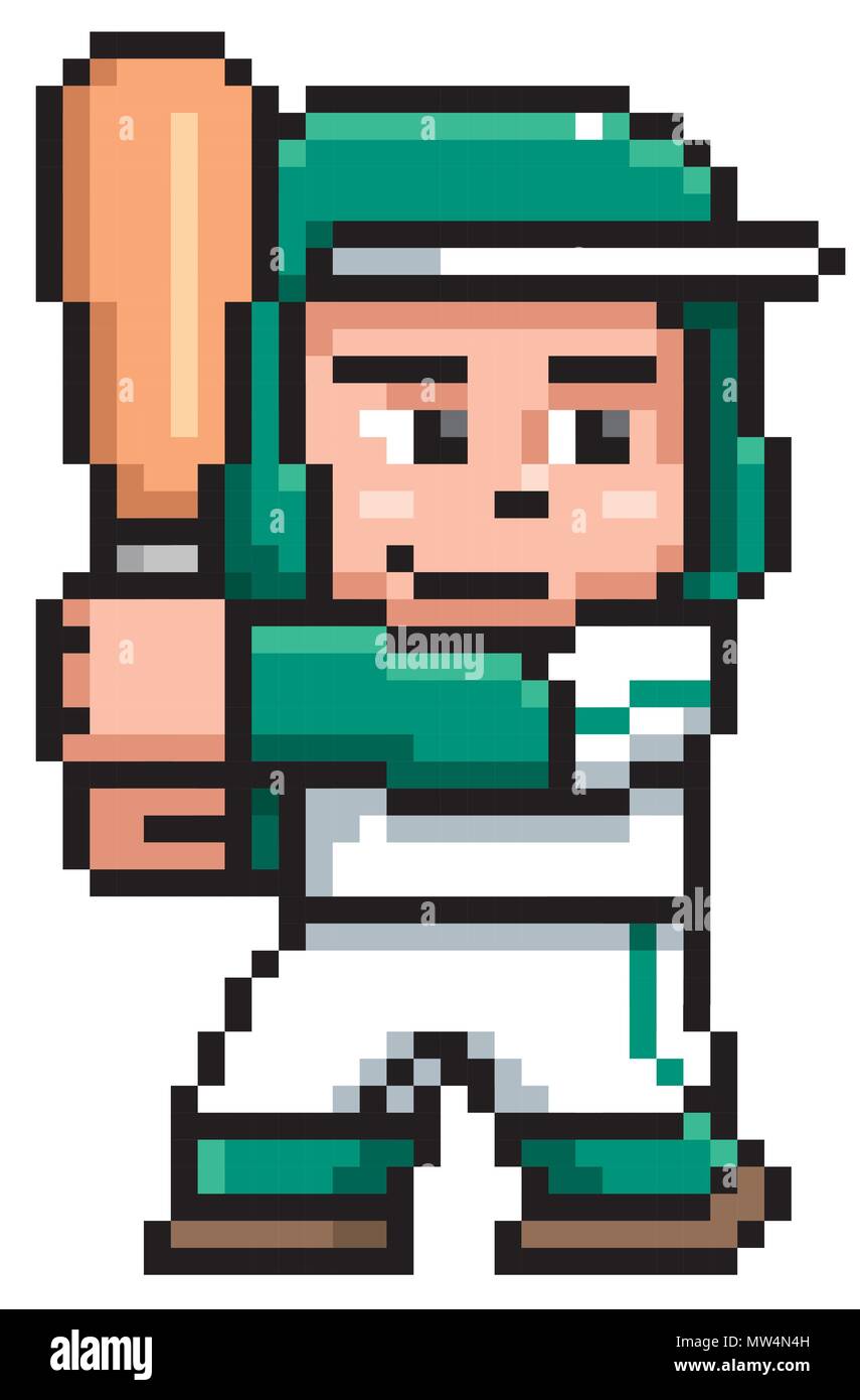 Vector illustration of Cartoon Baseball player - Pixel design Stock ...