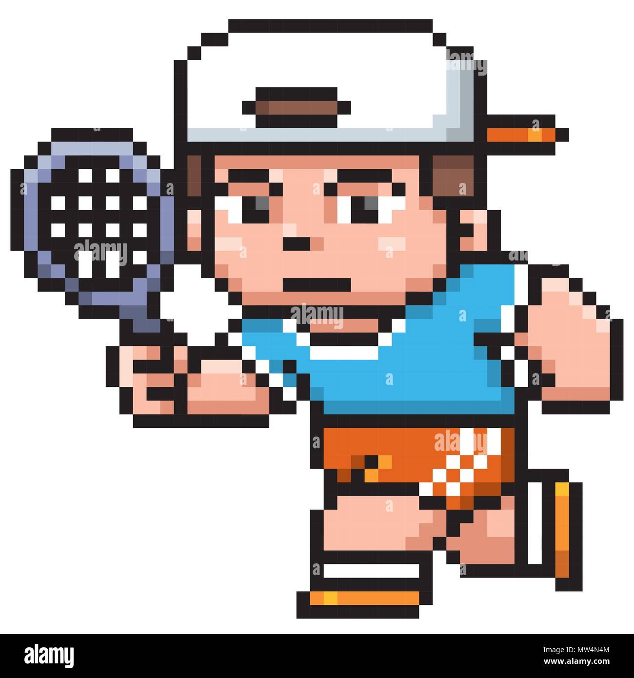 Vector illustration of Cartoon Tennis player - Pixel design Stock ...