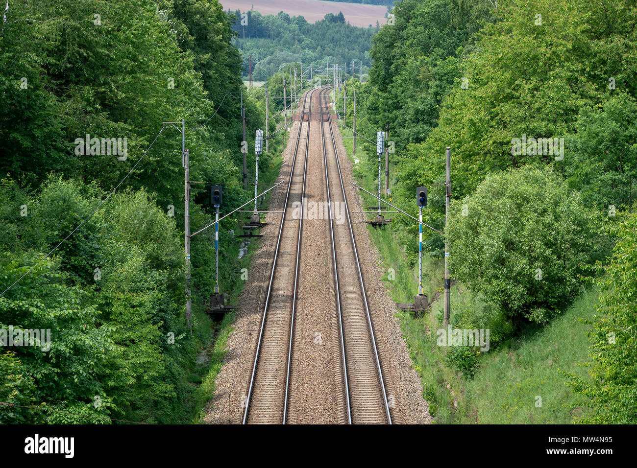 Side view road train tracks hi-res stock photography and images - Alamy