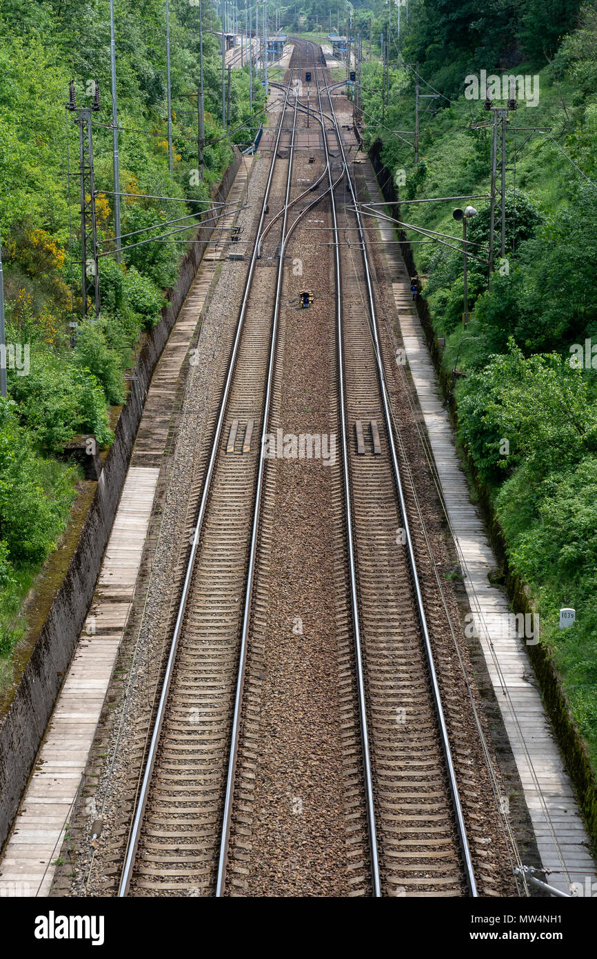 View on two railway track lines Stock Photo - Alamy