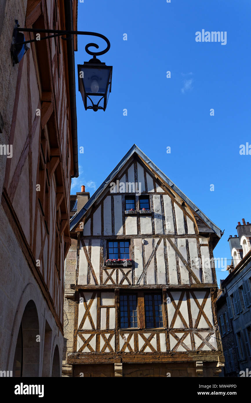 DIJON, FRANCE, May 20, 2018 : Small street and ancient architecture in ...
