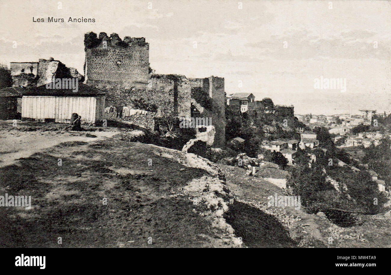 . English: Postcard of the ancient walls of Trebizond (Trabzon, Turkey ...