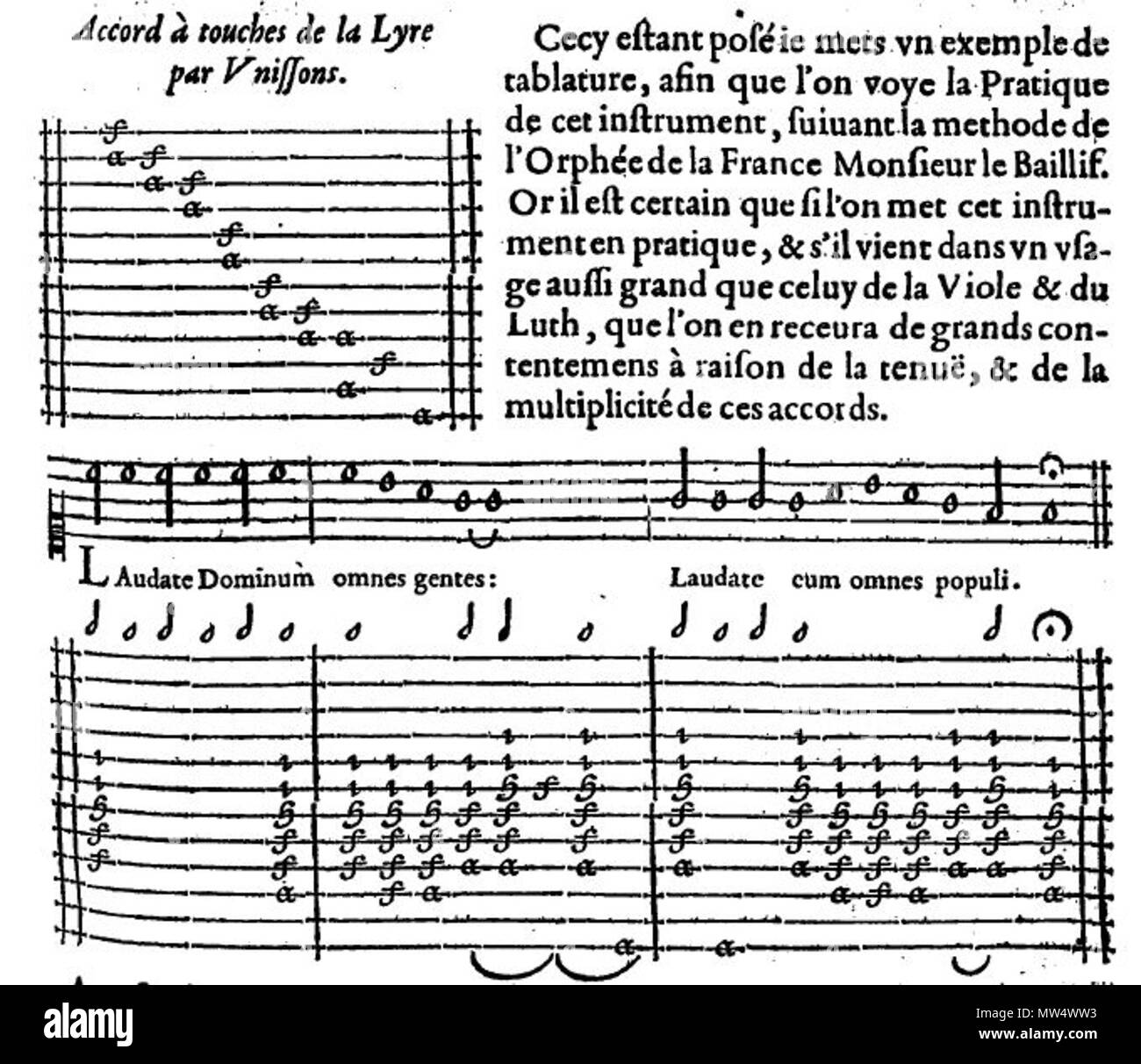 . Français : Motet de Henry le Bailly en tablature de lyre (Paris, 1636 ...