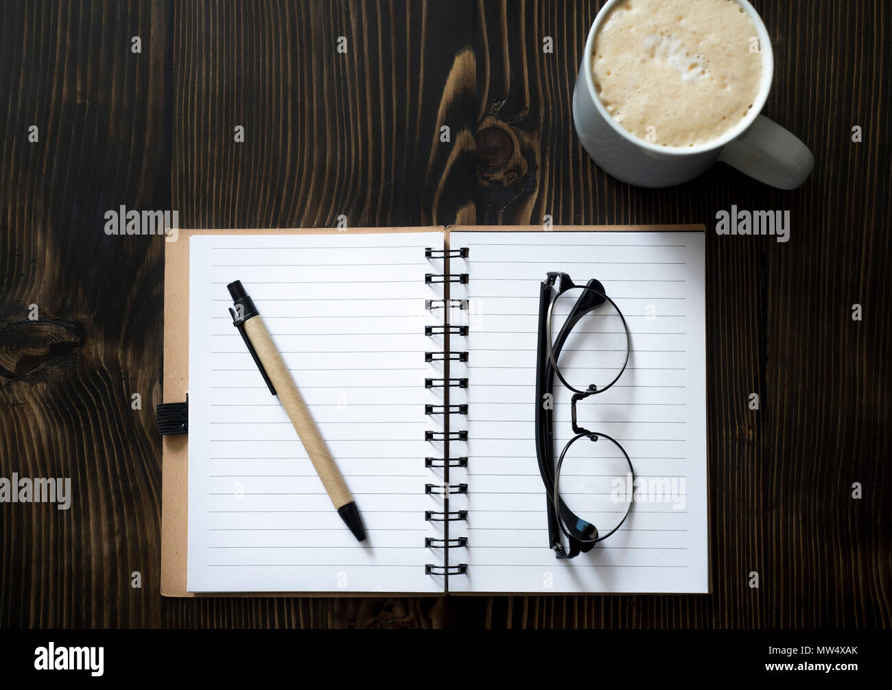 Empty wooden desk from above hi-res stock photography and images - Alamy