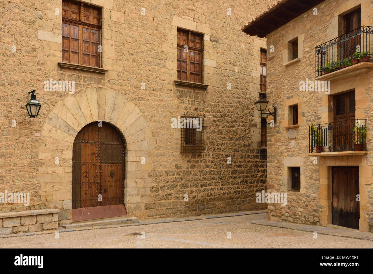 streets and corners (Aliaga square) of the medieval village of Mirambel ...
