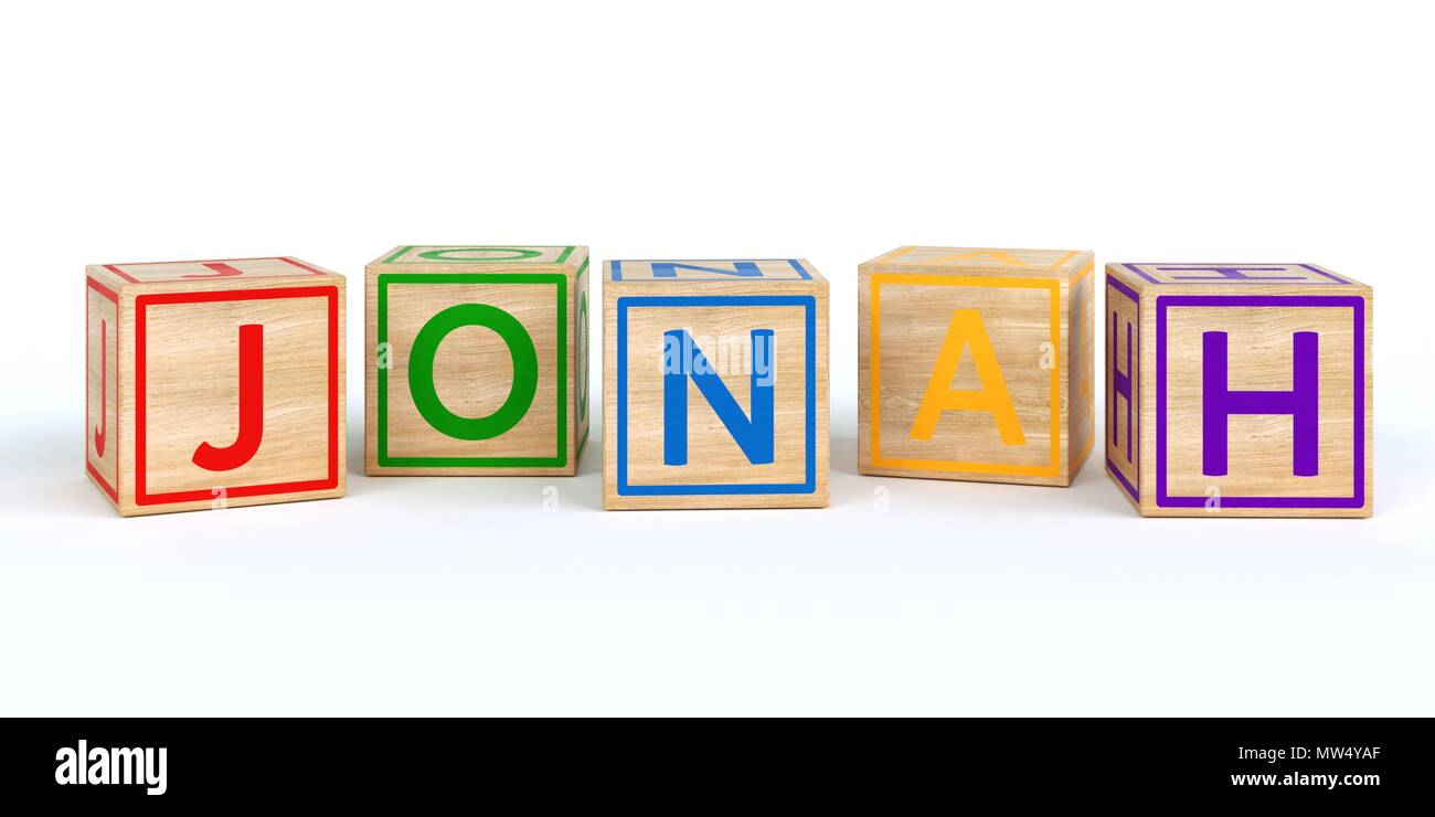 The name Jonah written with Isolated wooden toy cubes Stock Photo - Alamy