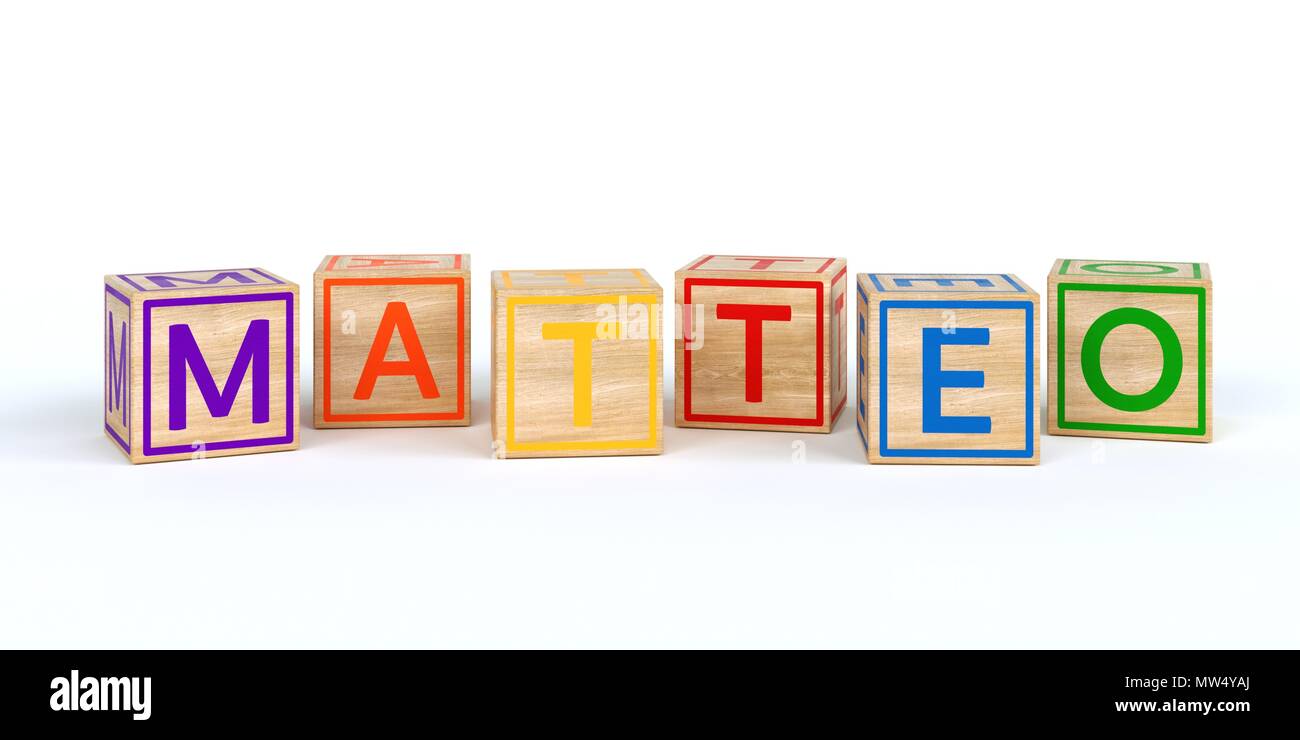 The name matteo written with Isolated wooden toy cubes Stock Photo - Alamy
