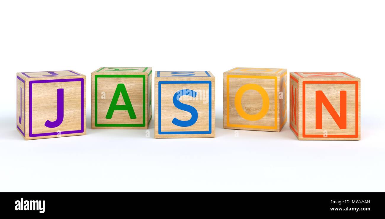 The name jason written with Isolated wooden toy cubes Stock Photo - Alamy