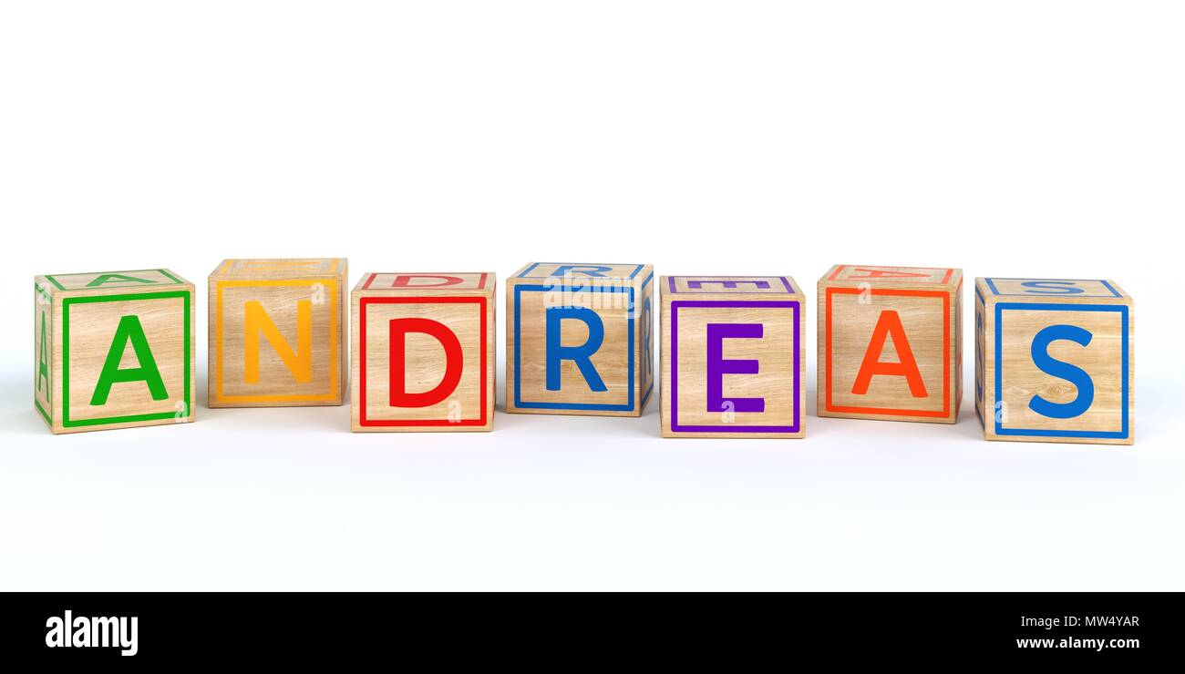 The name andreas written with Isolated wooden toy cubes Stock Photo - Alamy
