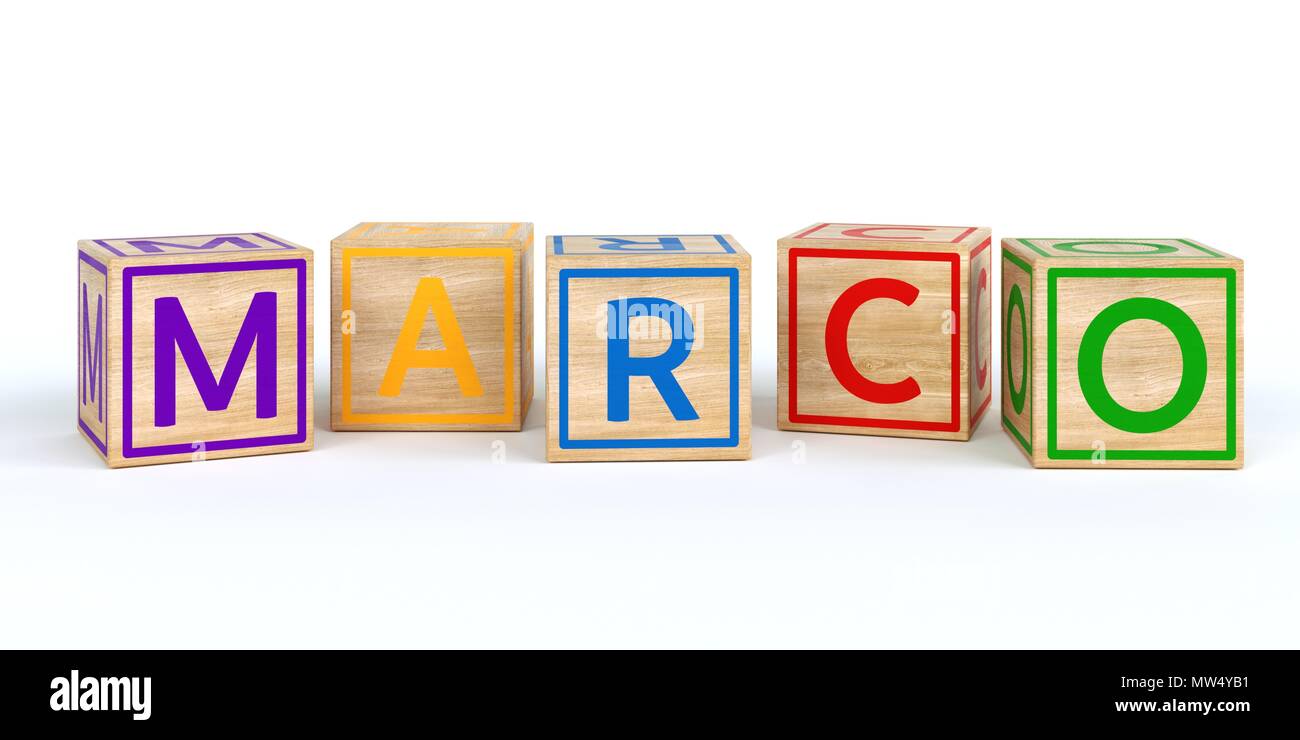 The name marco written with Isolated wooden toy cubes Stock Photo - Alamy