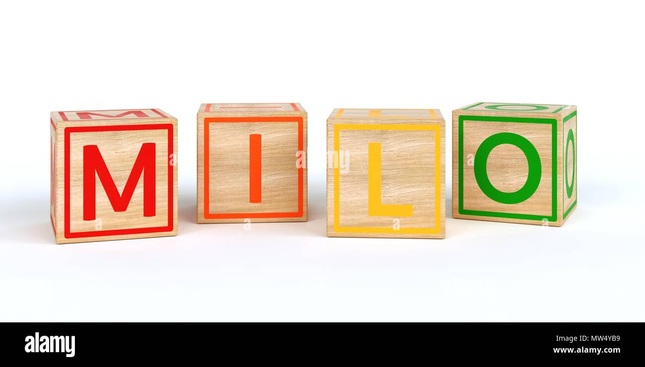The name milo written with Isolated wooden toy cubes Stock Photo - Alamy