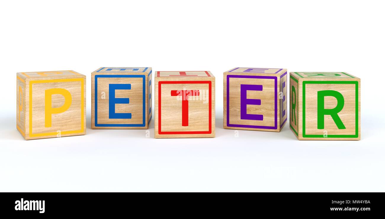 The name peter written with Isolated wooden toy cubes Stock Photo - Alamy