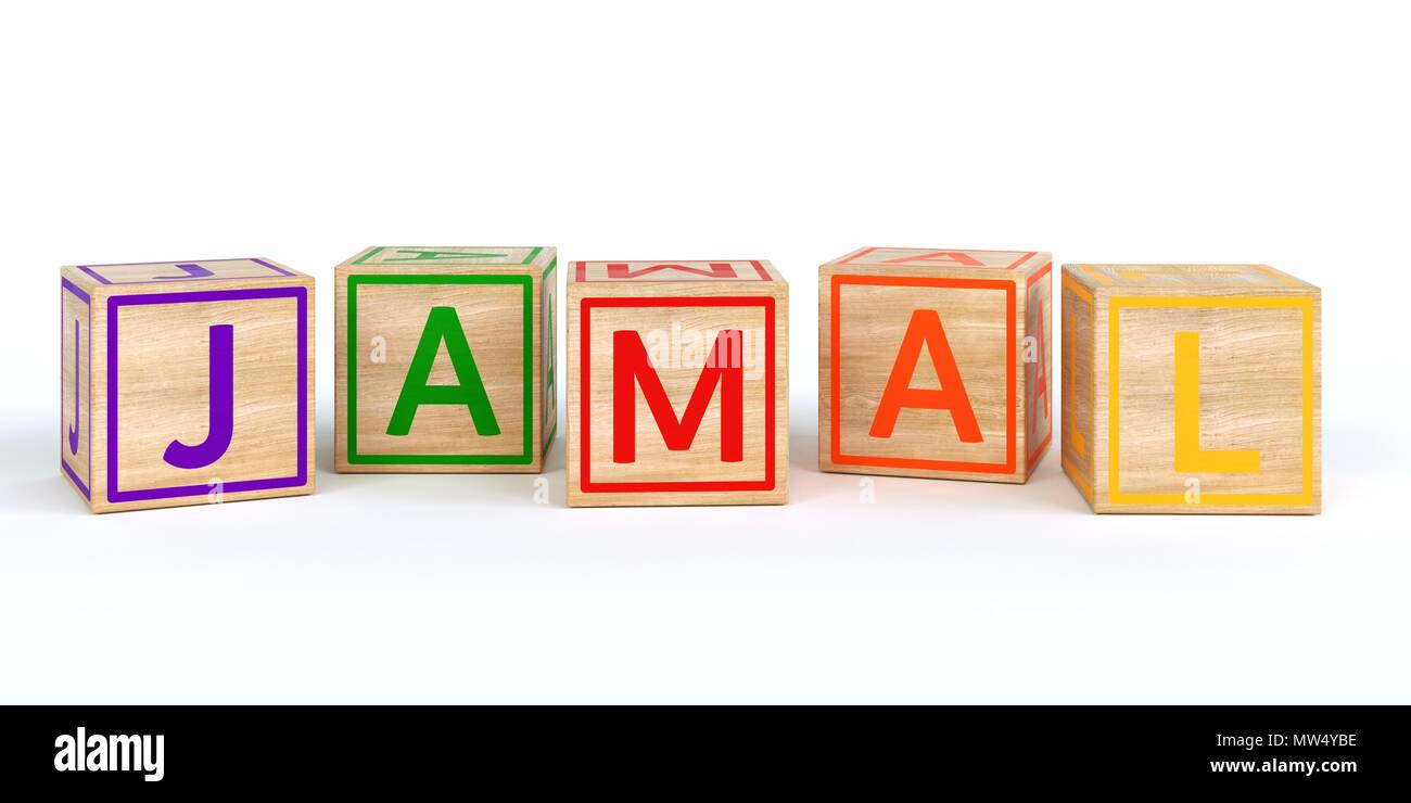 The name jamal written with Isolated wooden toy cubes Stock Photo - Alamy