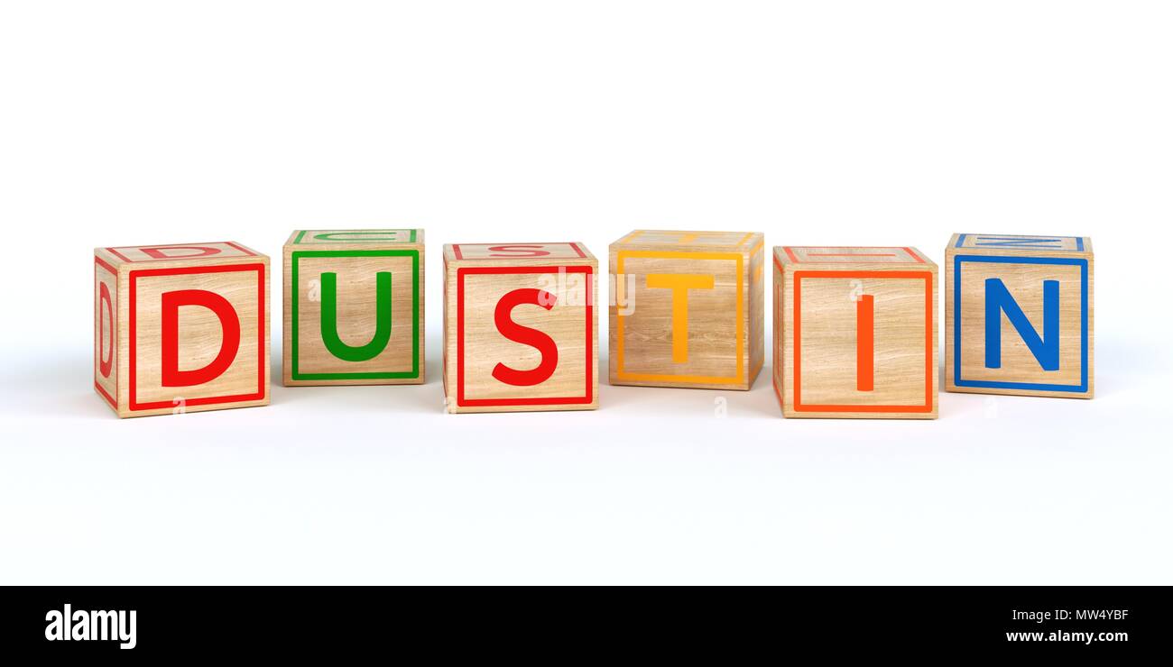 The name dustin written with Isolated wooden toy cubes Stock Photo - Alamy